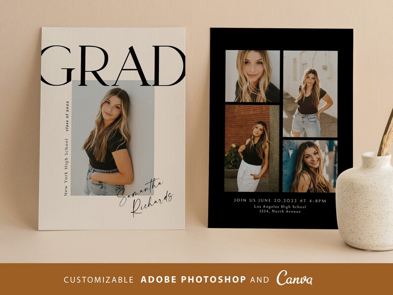 Modern Graduation Announcement CANVA PHOTOSHOP Template - Etsy