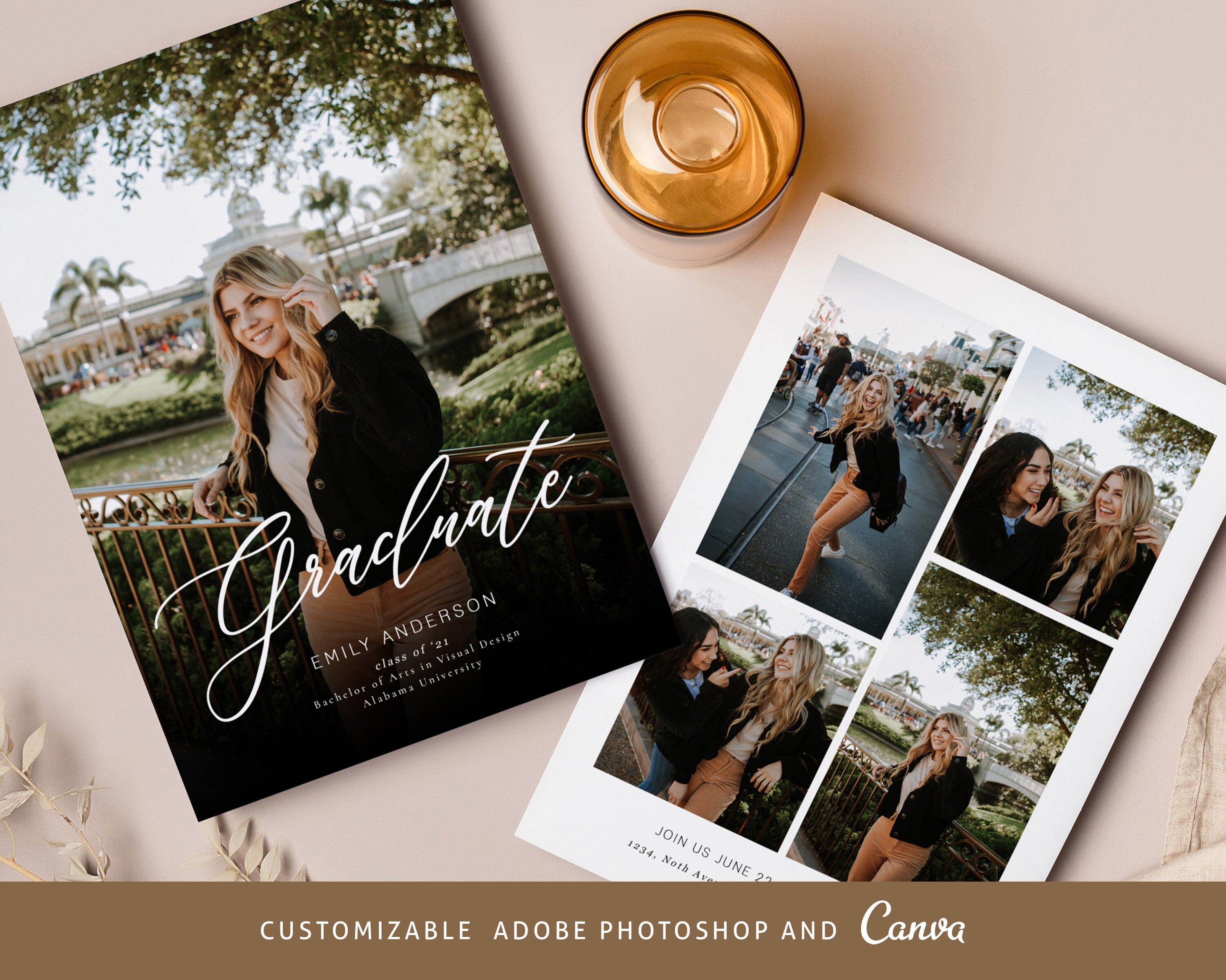 Invitations G325 Graduation Announcement Photoshop Card Editable