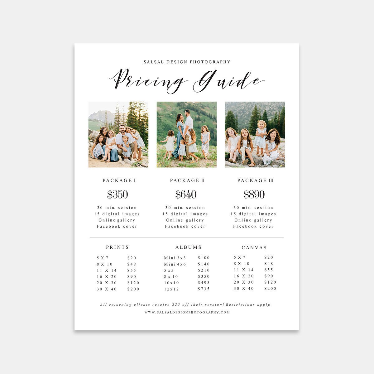 Templates Photography Price Sheet DIY Pricing Guide DIY Photography 