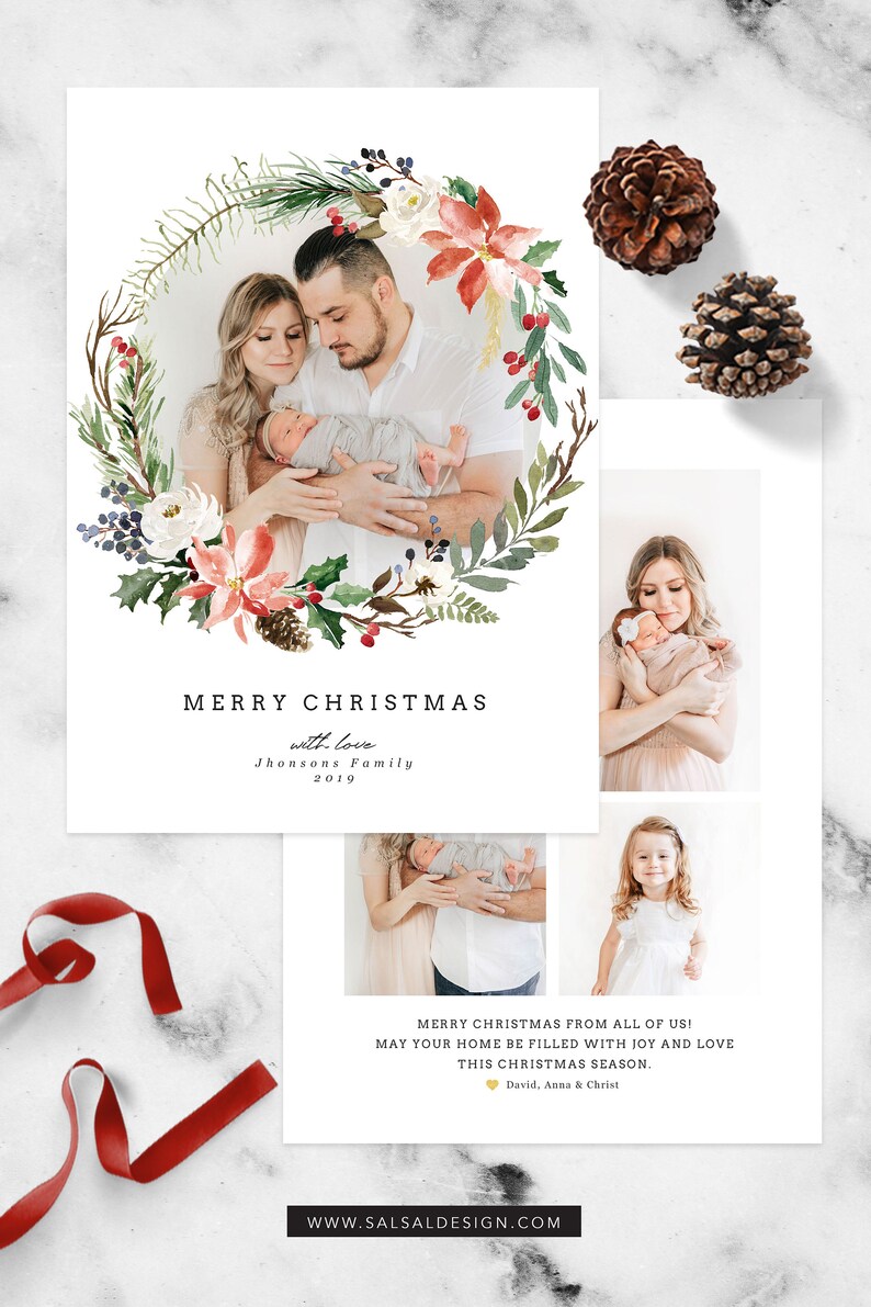 Christmas Card Photoshop Template Holiday Card Template | Etsy