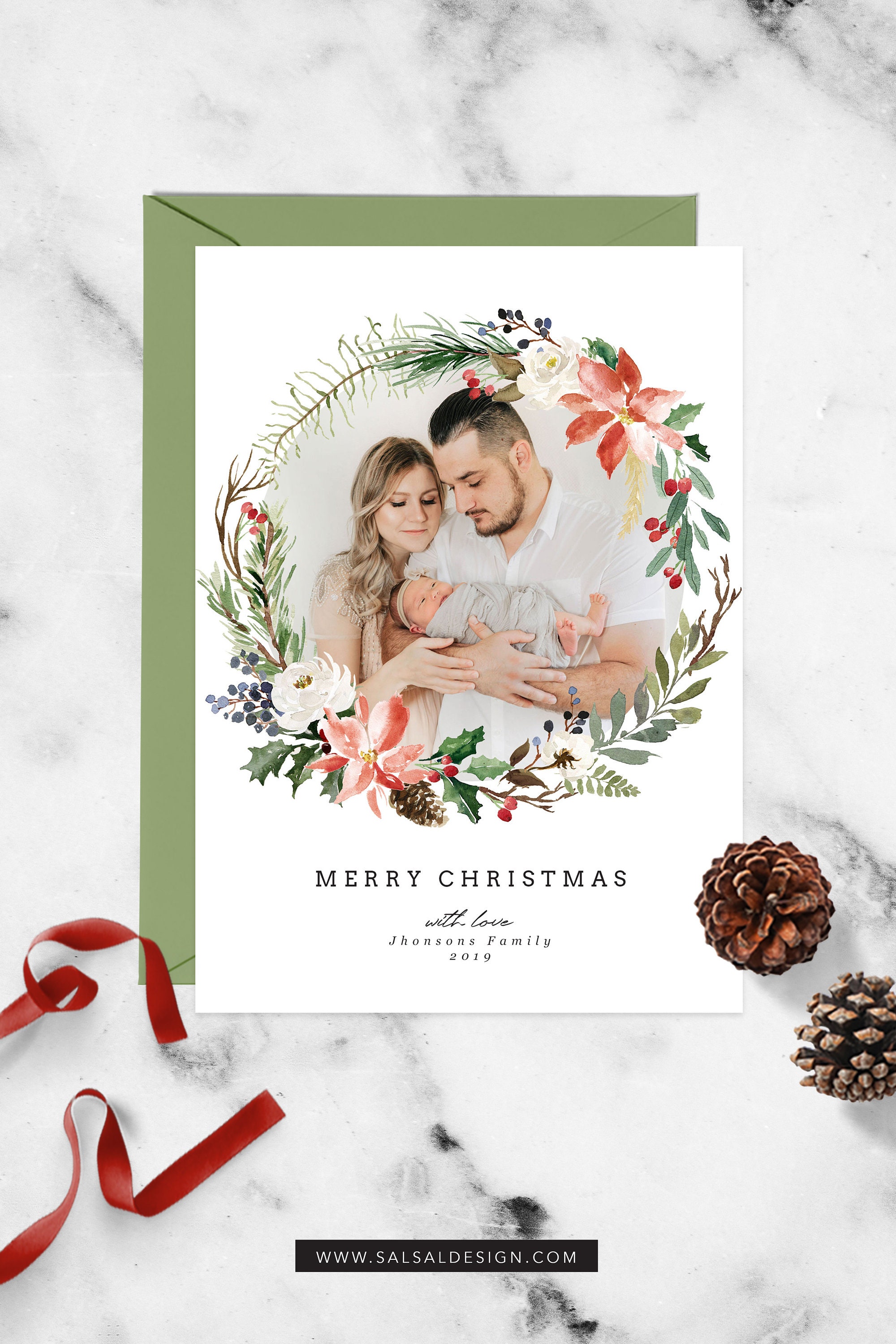 Christmas Card Photoshop Template Holiday Card Template | Etsy