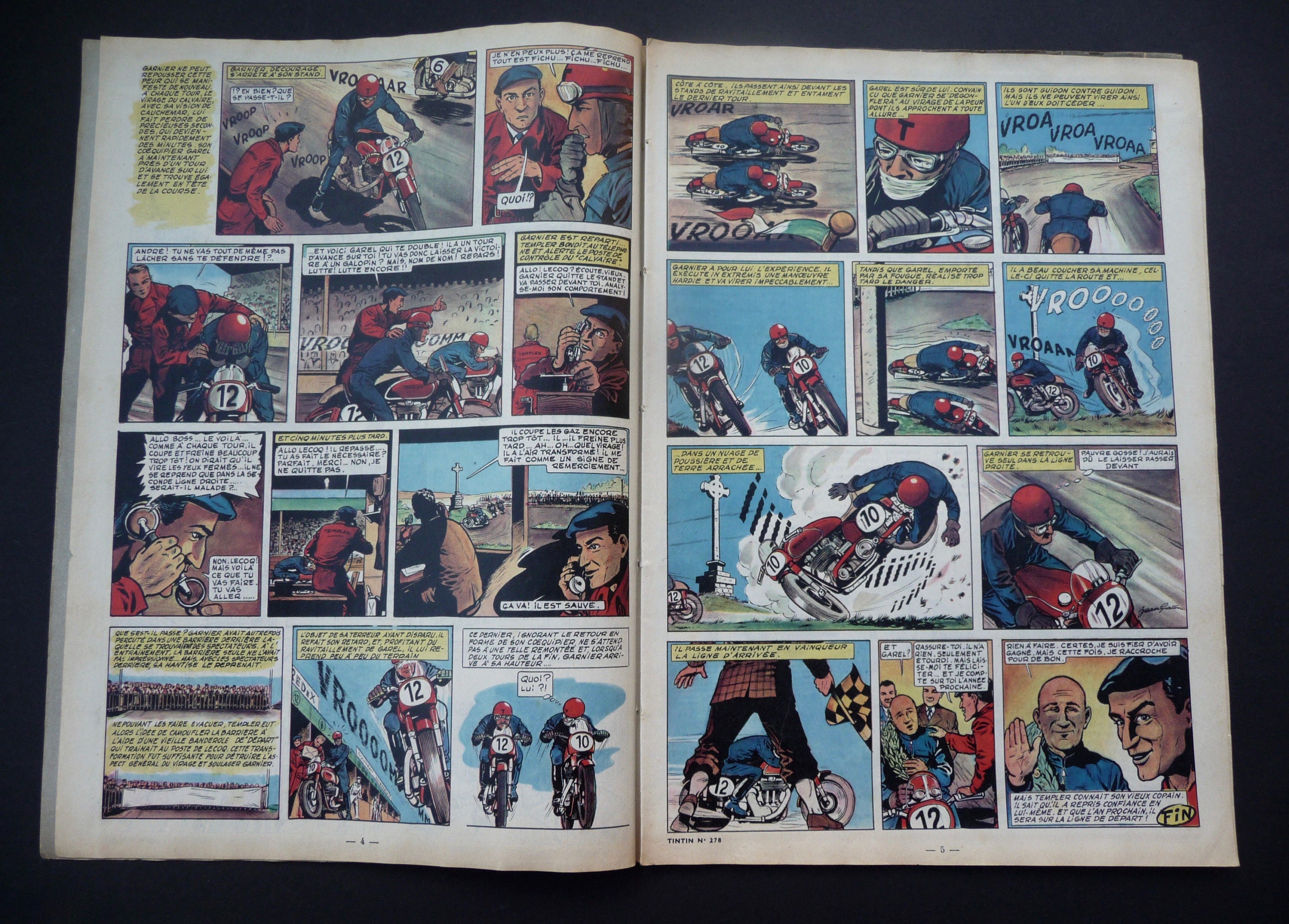 Tintin diary. Motorcycle racing.18 February 1954. Grade 7. N.278 ...