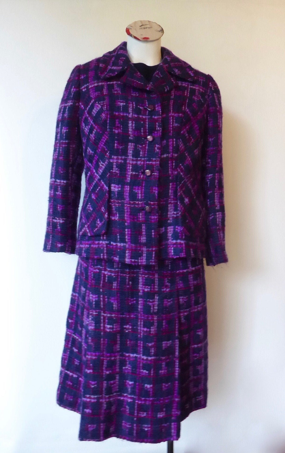 Vintage Jacob-crowley Tweed. Navy, Fuchsia, Mauve and Red Jacket and ...