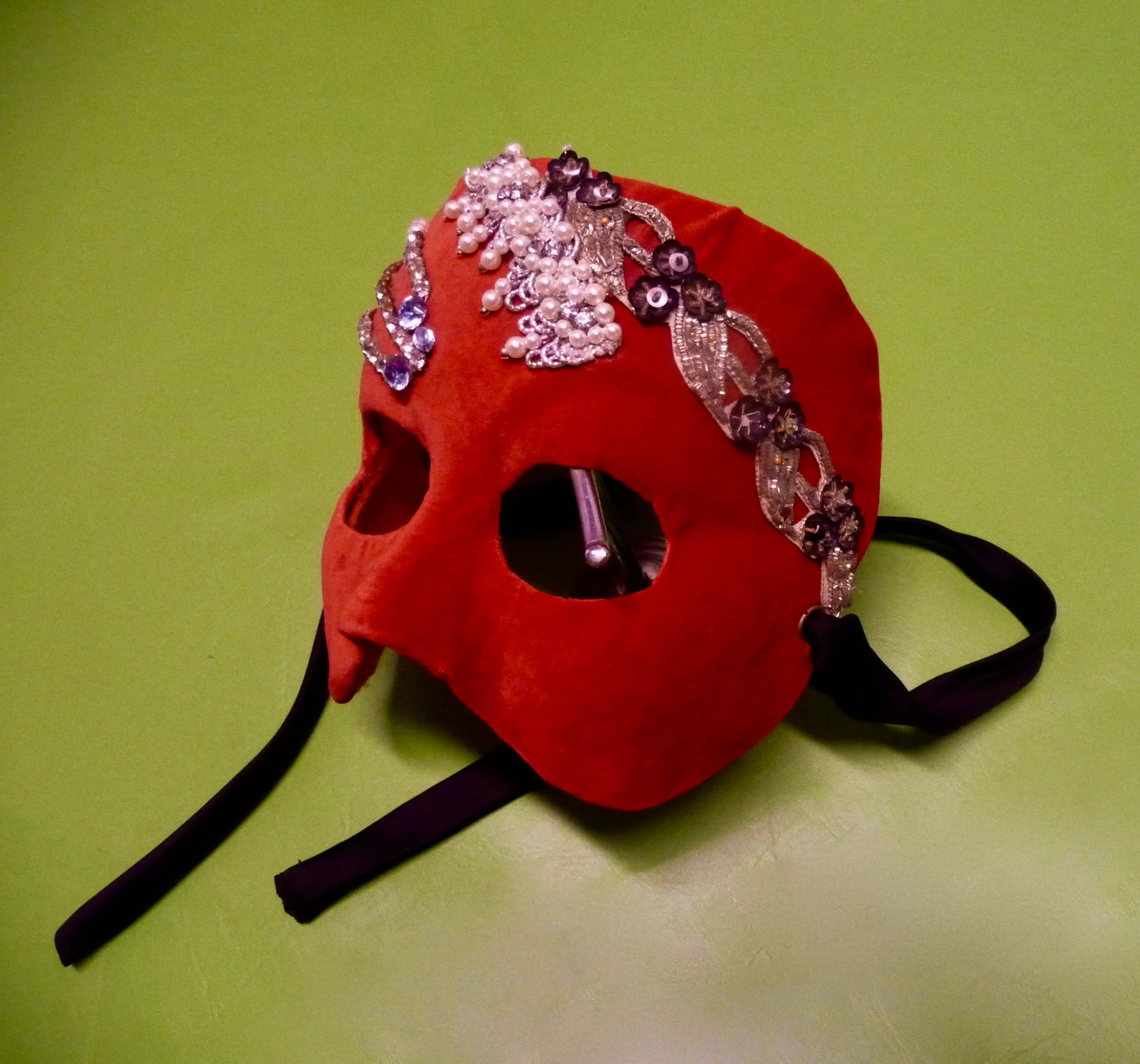 Red velvet molded mask. Masquarade. beaded. Rhinestones. ribbon. Satin ...