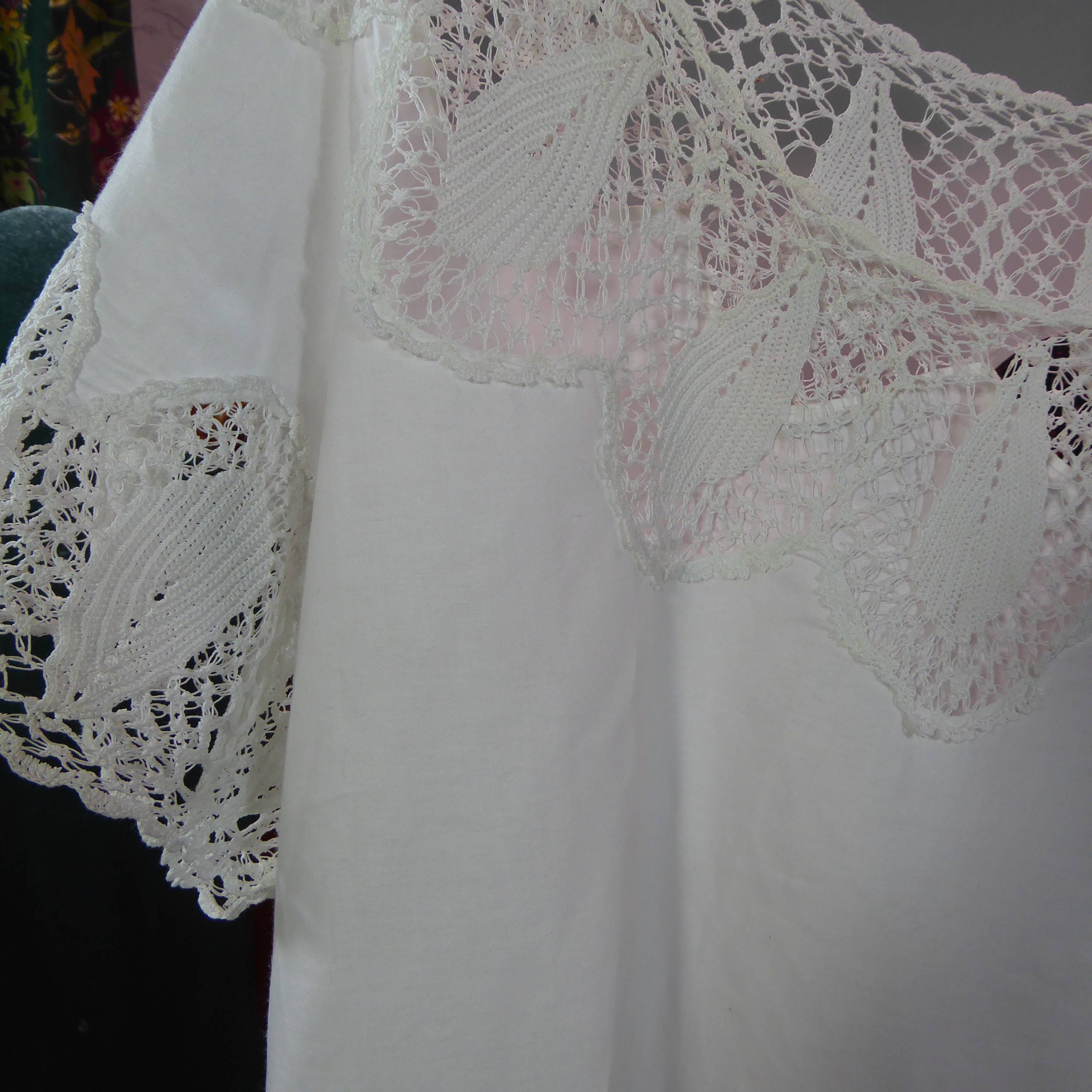 Dress white linen cotton. Nightgown. Edwardian crochet. Pattern diamond ...