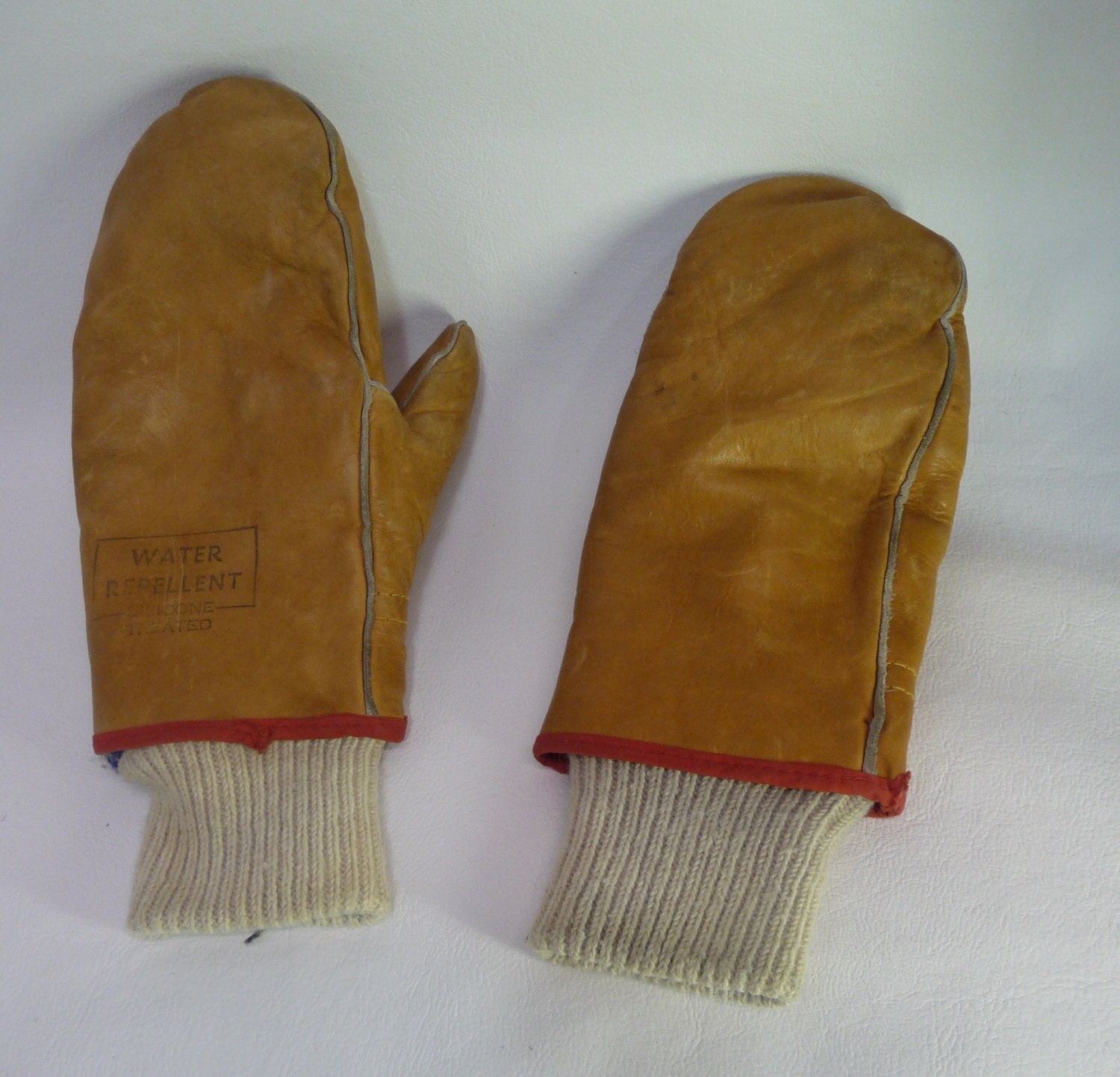 Vintage leather suede and knit mittens wool. Mitten. 60 years ...