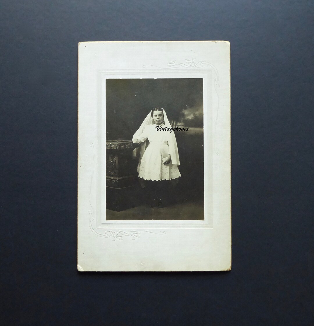 Photo Little Girl 1900. First Communion. VCT. Victorian White Children ...