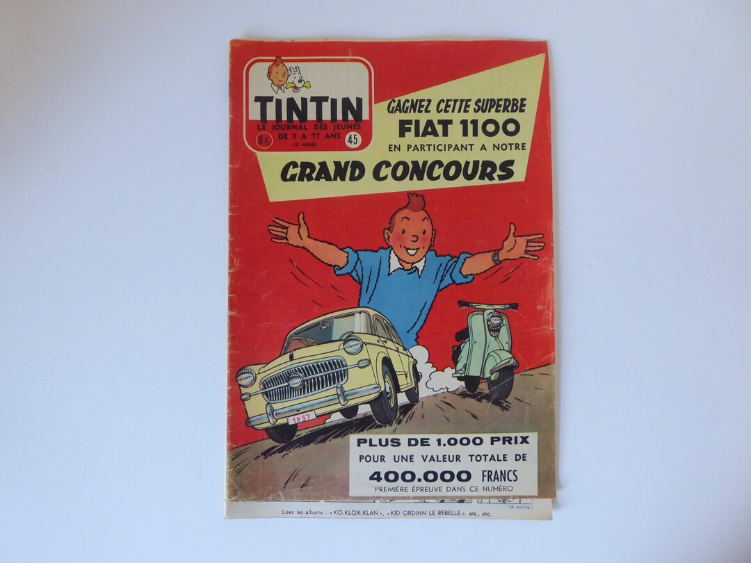 Tintin Magazine. Hergé Cover. 1957. 12th Year. No. 45. Belgian Edition ...