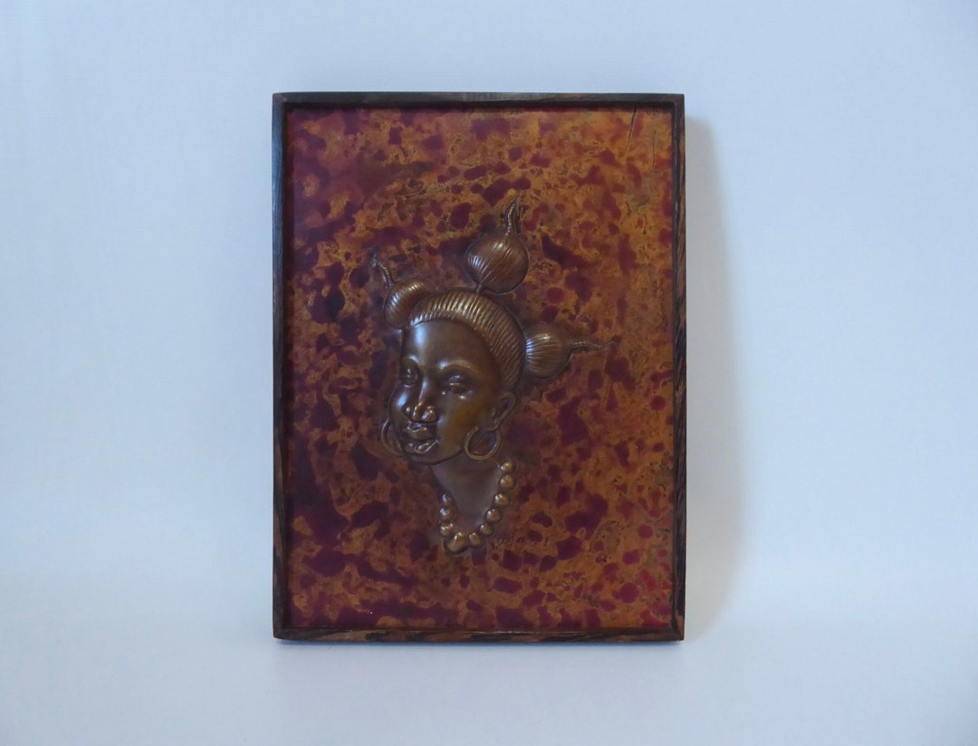 Kongolo. Copper Bas-relief of a Woman's Face. Zaire. 1970. Ebony ...