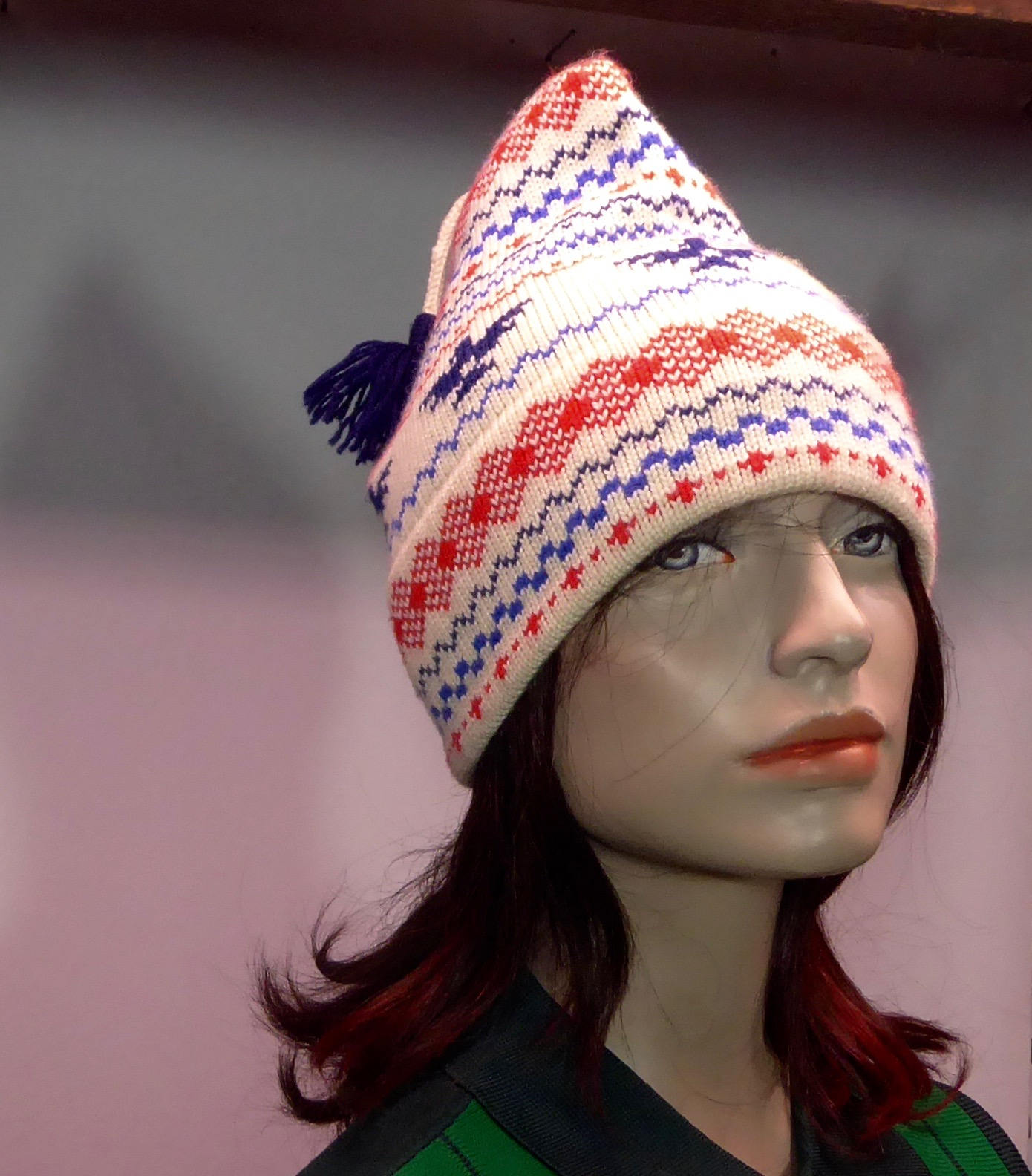 wool ski hat. native patterns. Red white blue .proud native american ...