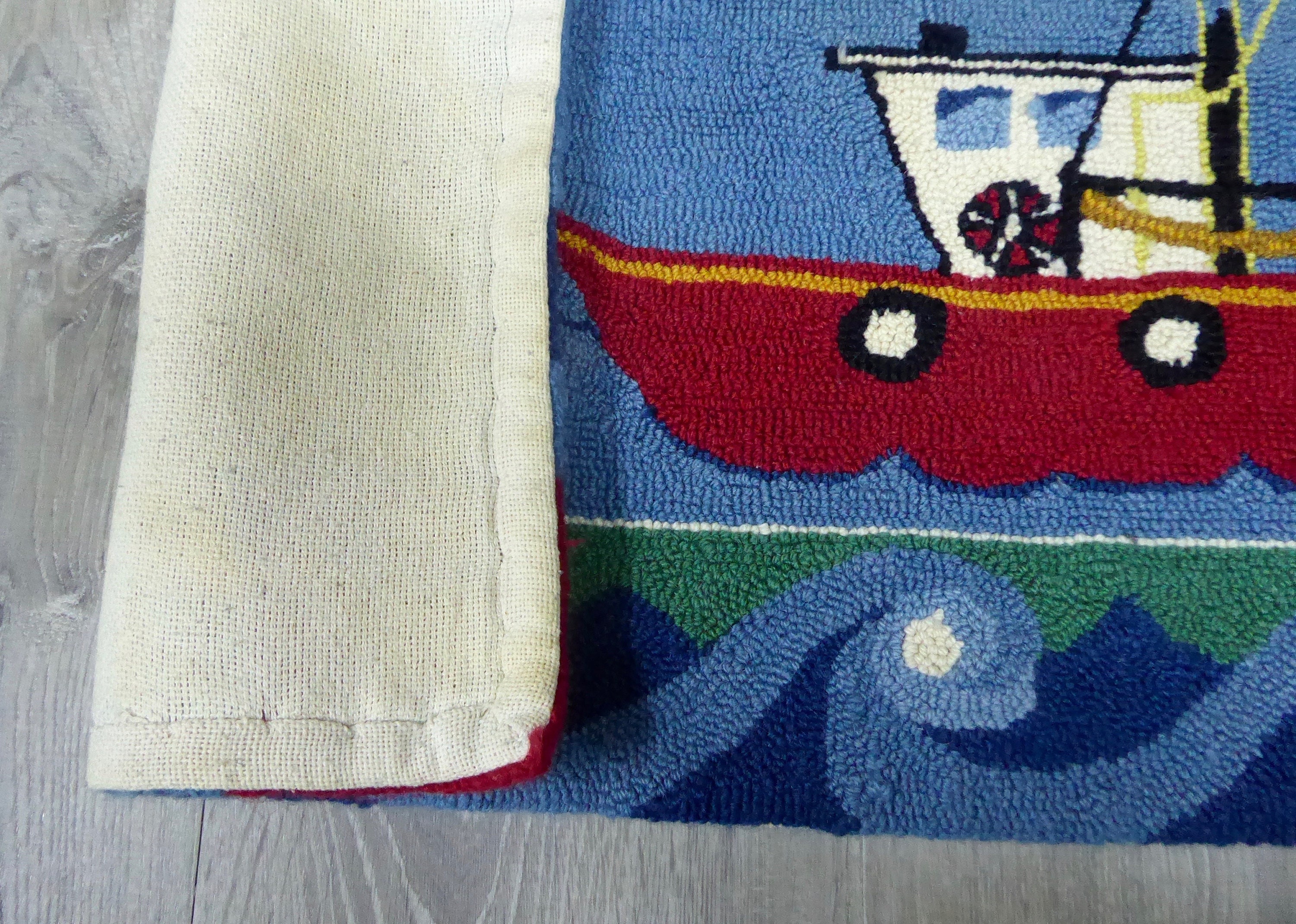 Vintage crocheted rug. Maritime scene. Boat. Lighthouse.Wave Sea ...