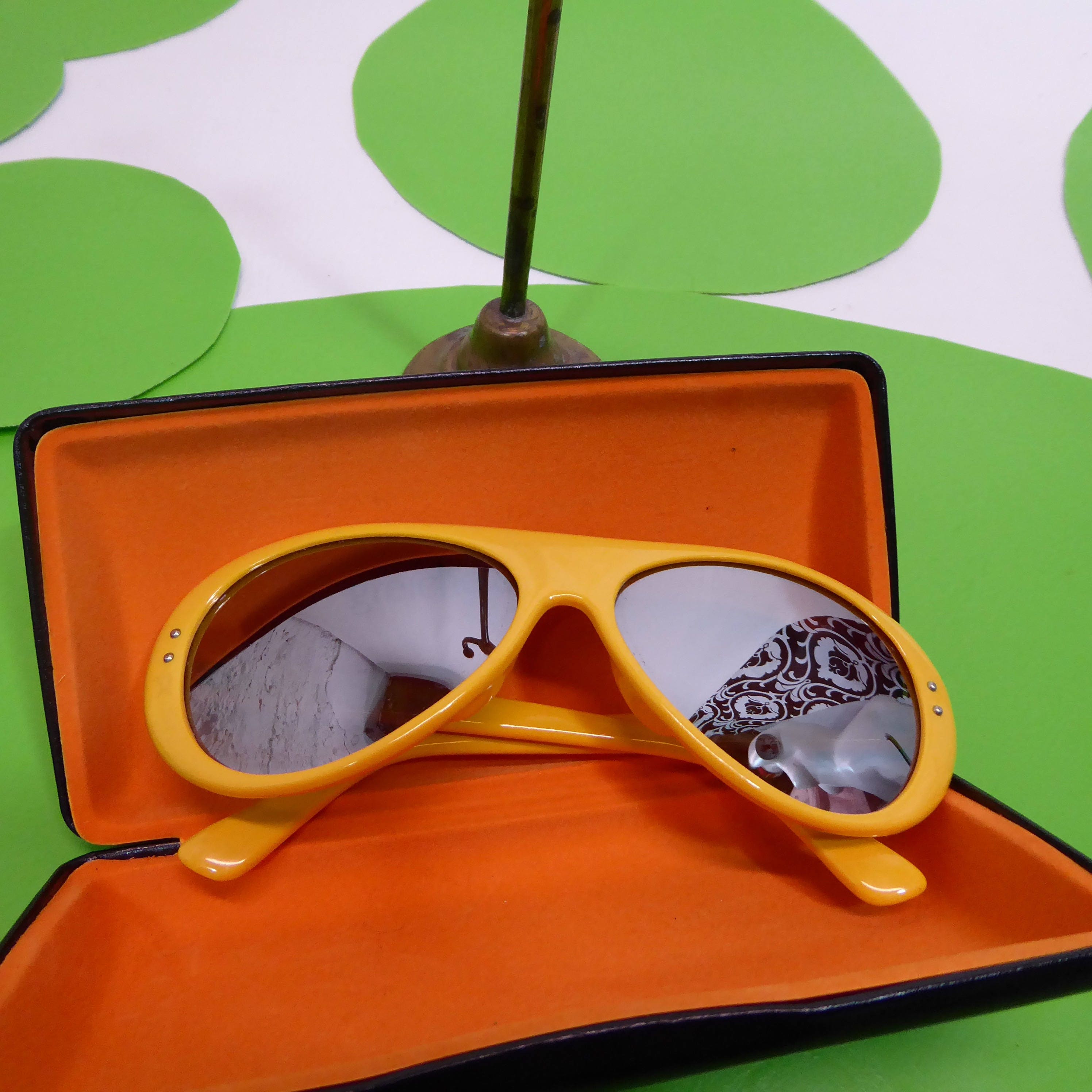 Vintage Bally Iski Sunglasses Late 1970s Unisex Lucite Mustard Yellow Japan 461 Aviator