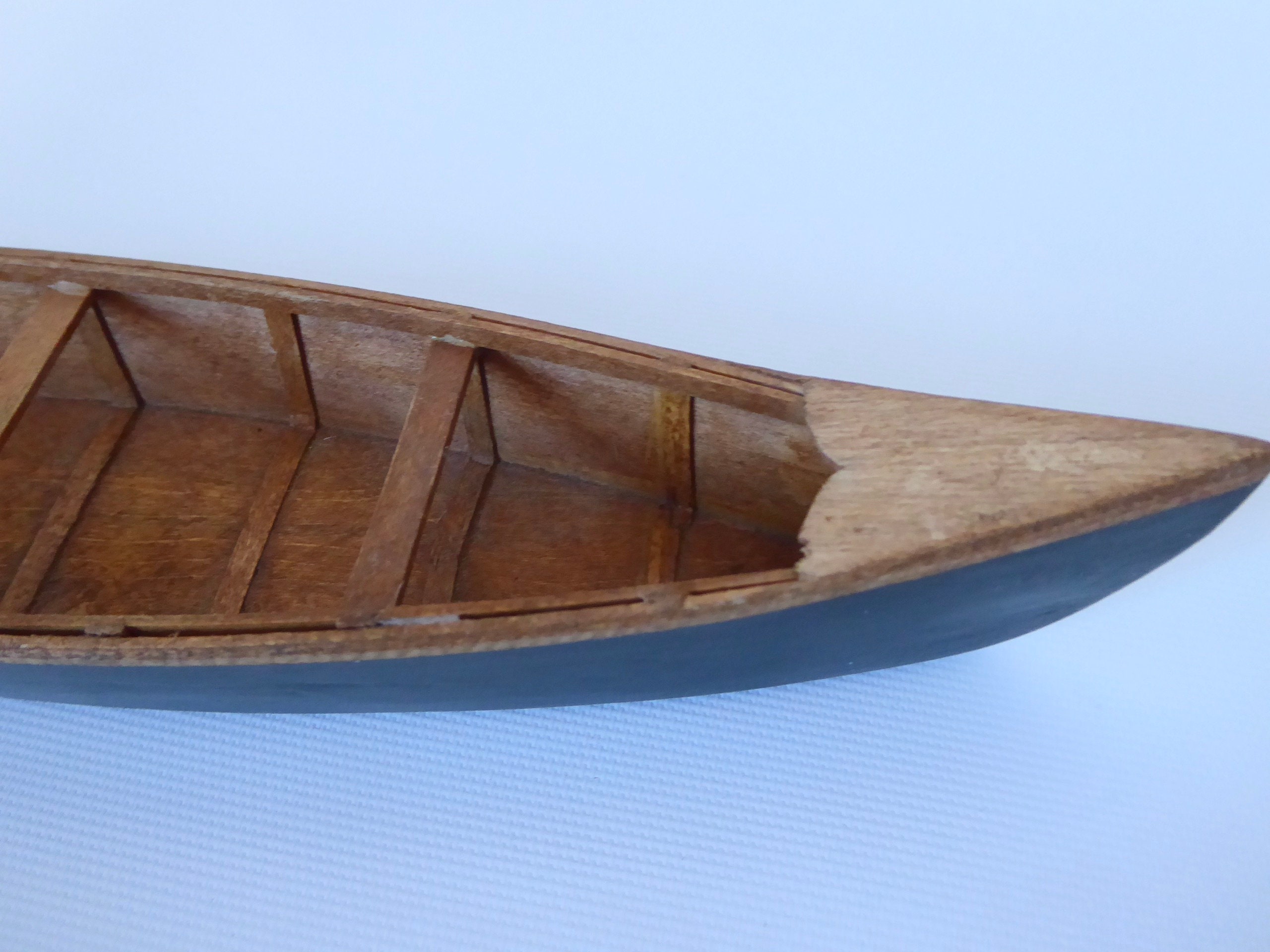 Miniature wooden handmade canoe with 2 paddles. 1970. Vintage canoe ...