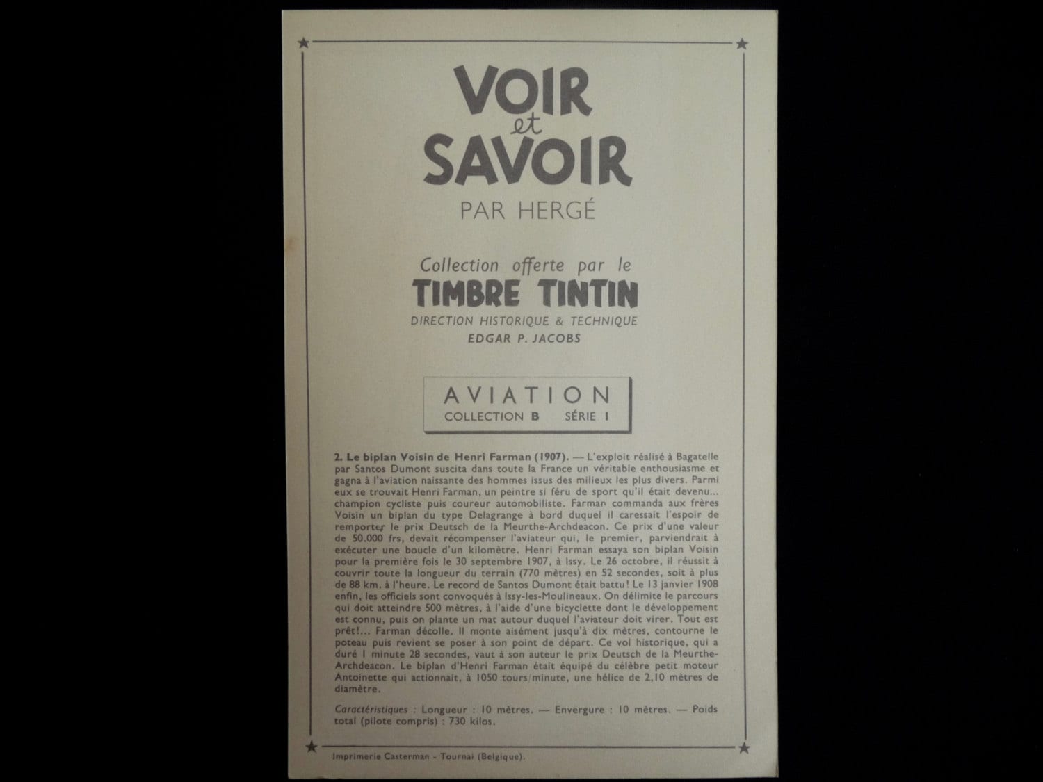 Tintin. Chromo Tintin. See and know. Aviation. Collection b series 1. N ...