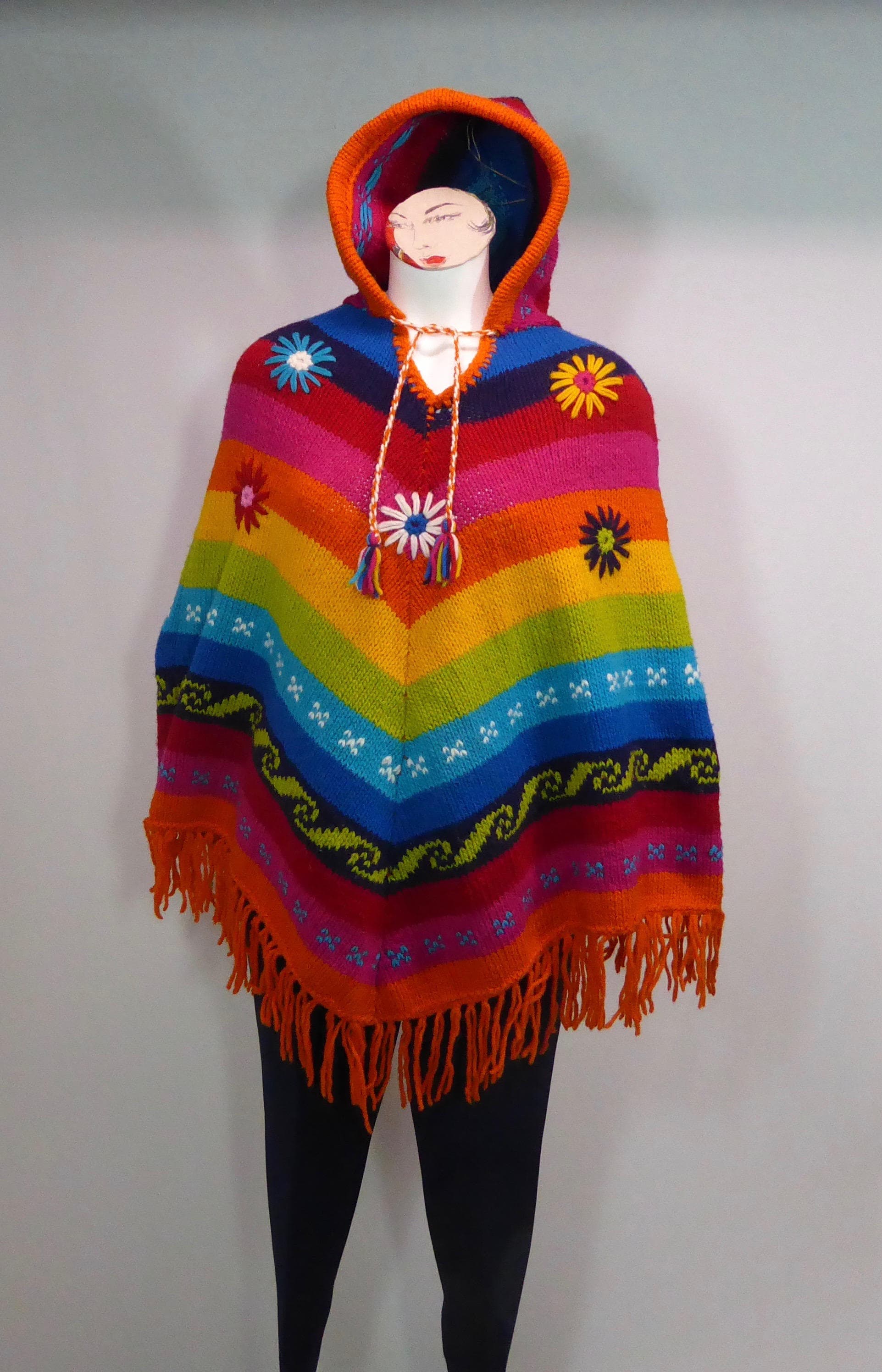 Vintage Peruvian Poncho Pointed Cap.