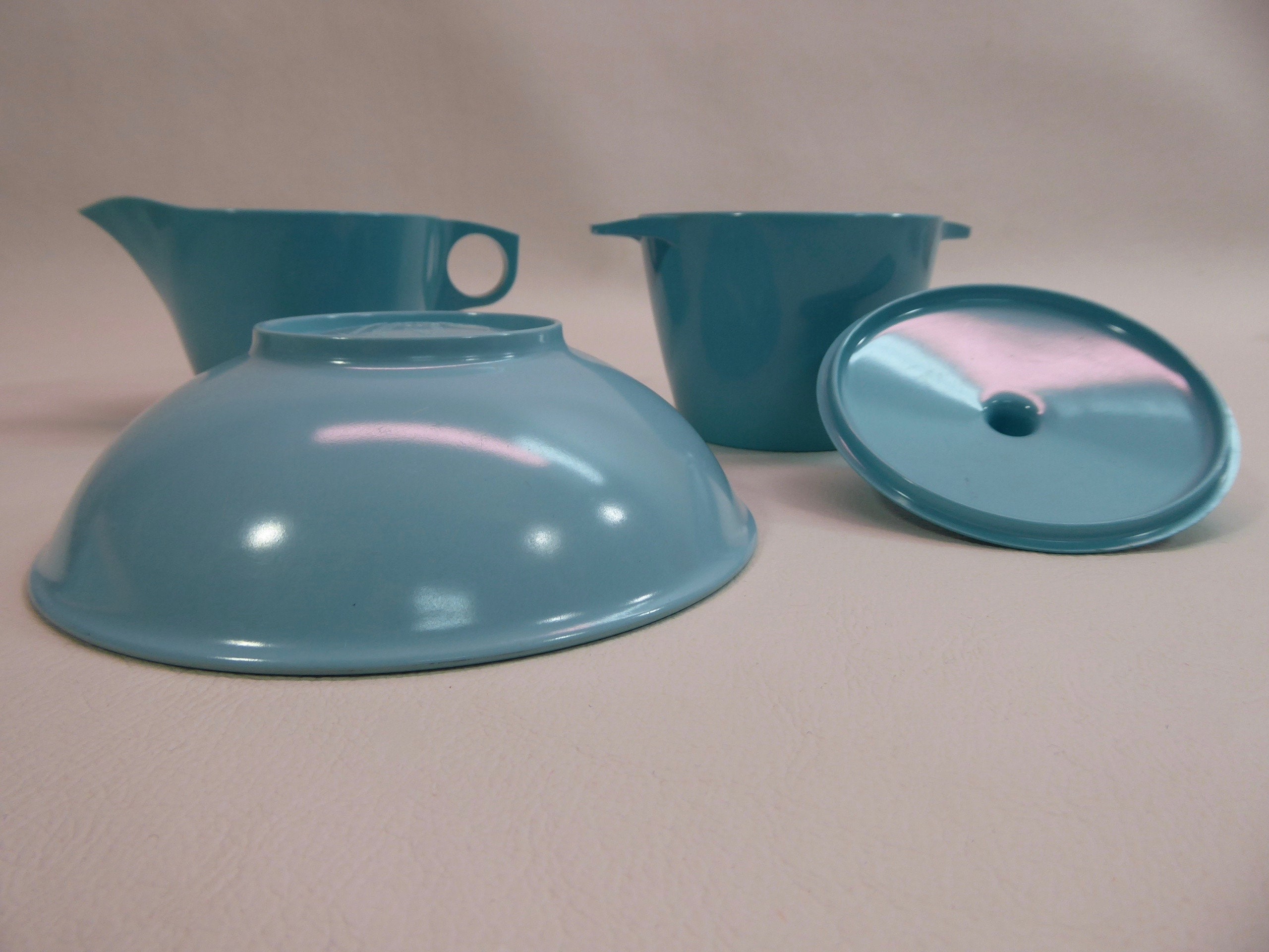 Dish set Melmac Lournay blue powder. Sugar. Milk pot. Bowl. Vintage ...