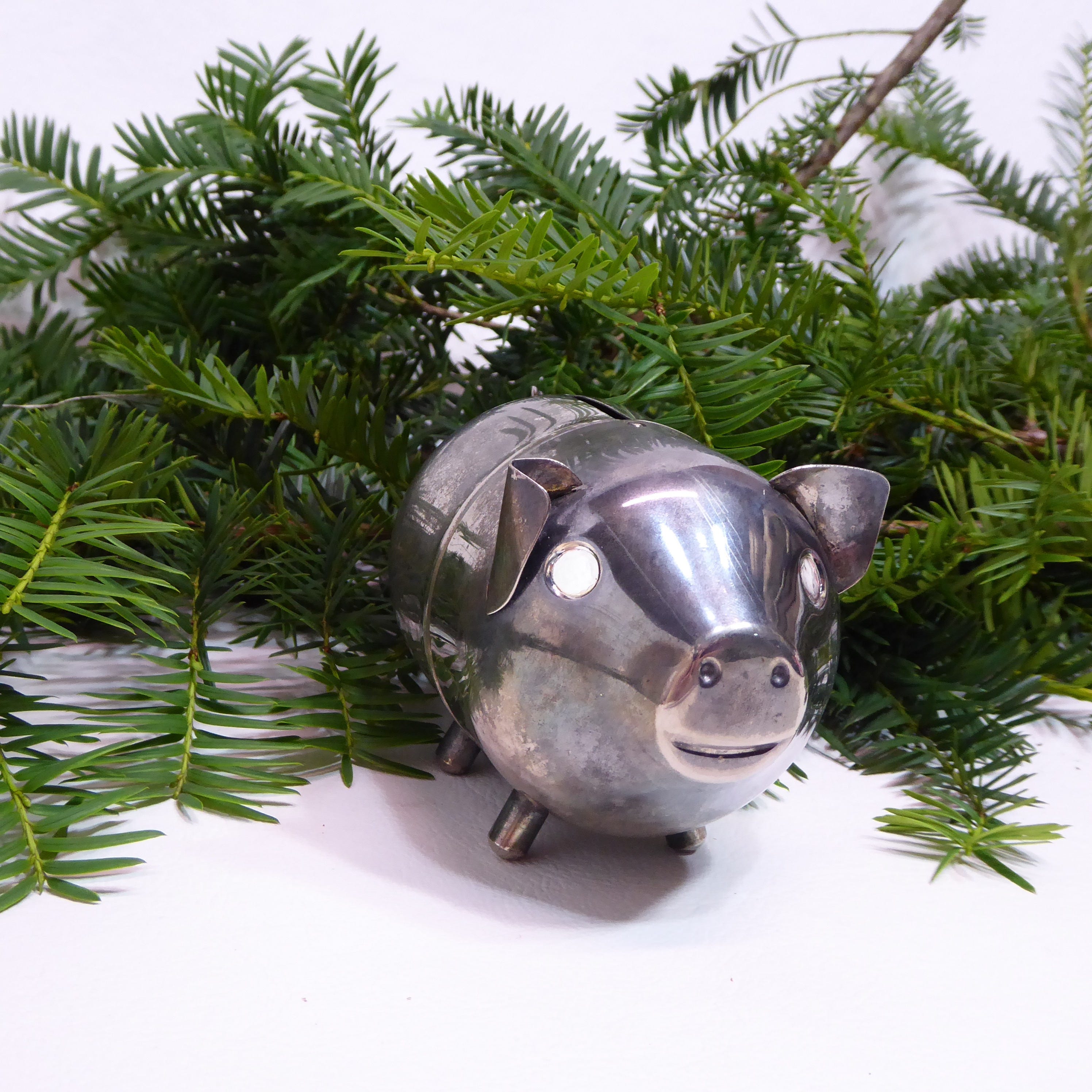 Metal pig bank. Vintage. Made in Hong Kong. Flat silver. 1970 ...