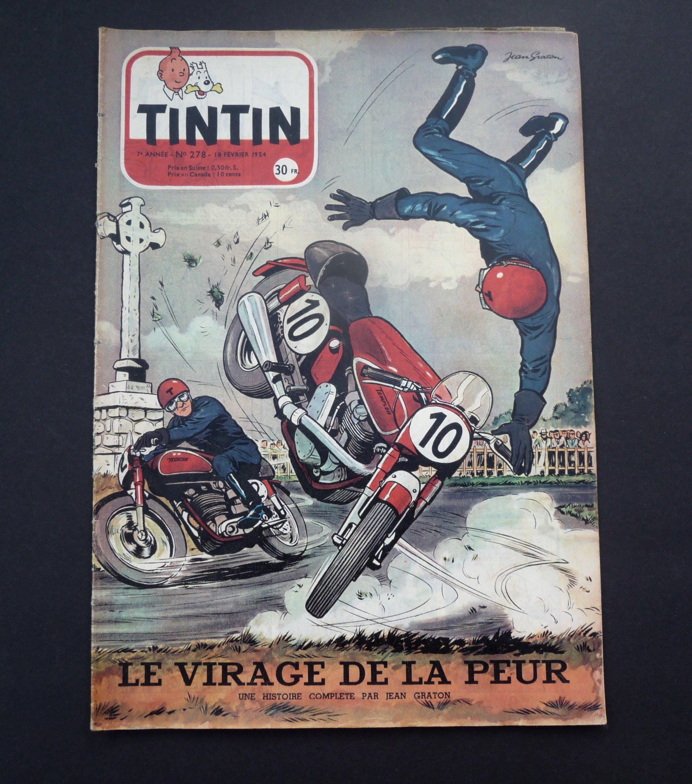 Tintin diary. Motorcycle racing.18 February 1954. Grade 7. N.278 ...