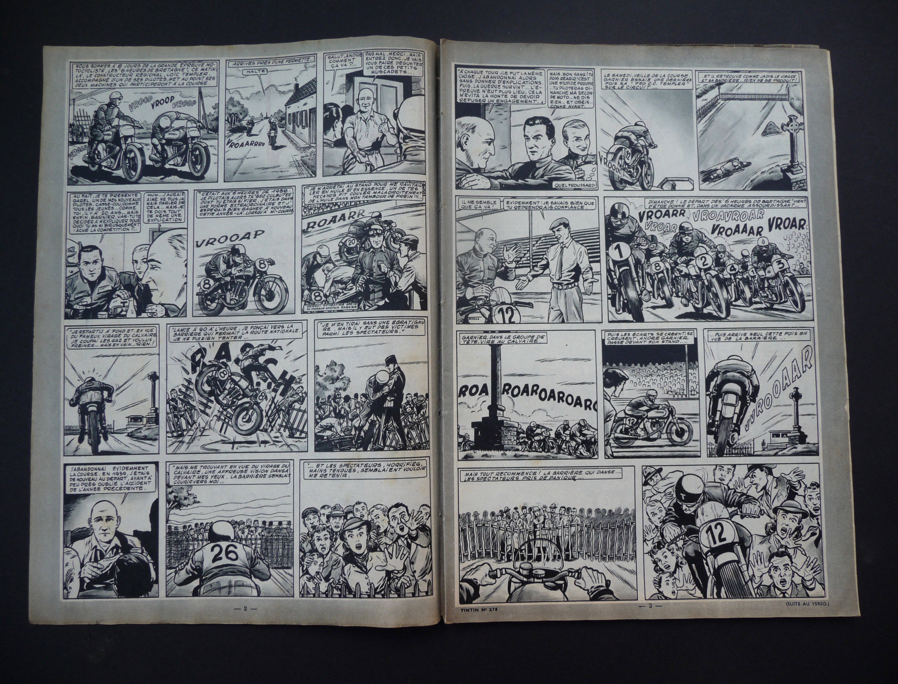 Tintin diary. Motorcycle racing.18 February 1954. Grade 7. N.278 ...