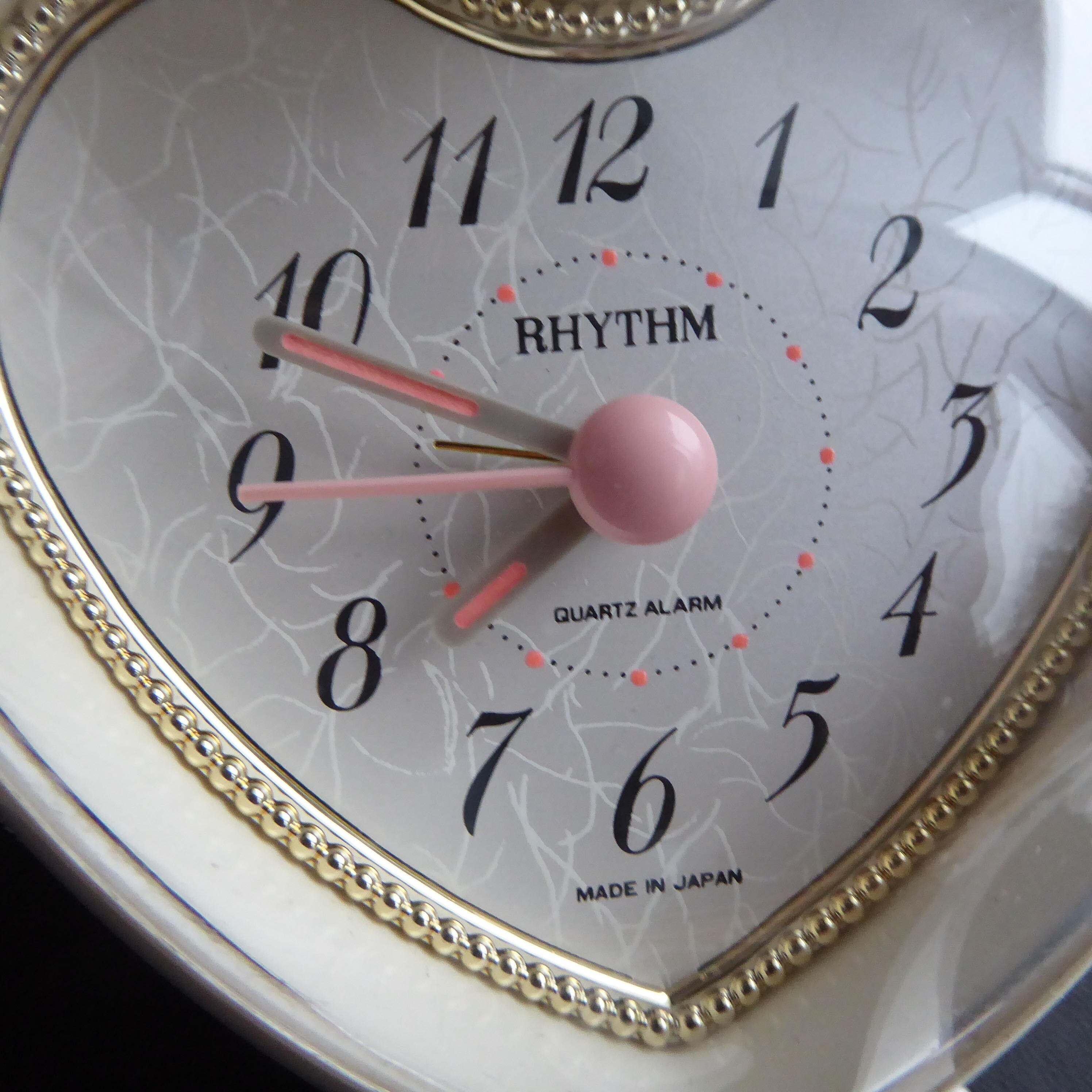 Clock. Alarm Rhythm. Made in Japan. The heart space. 1970's white, pink ...