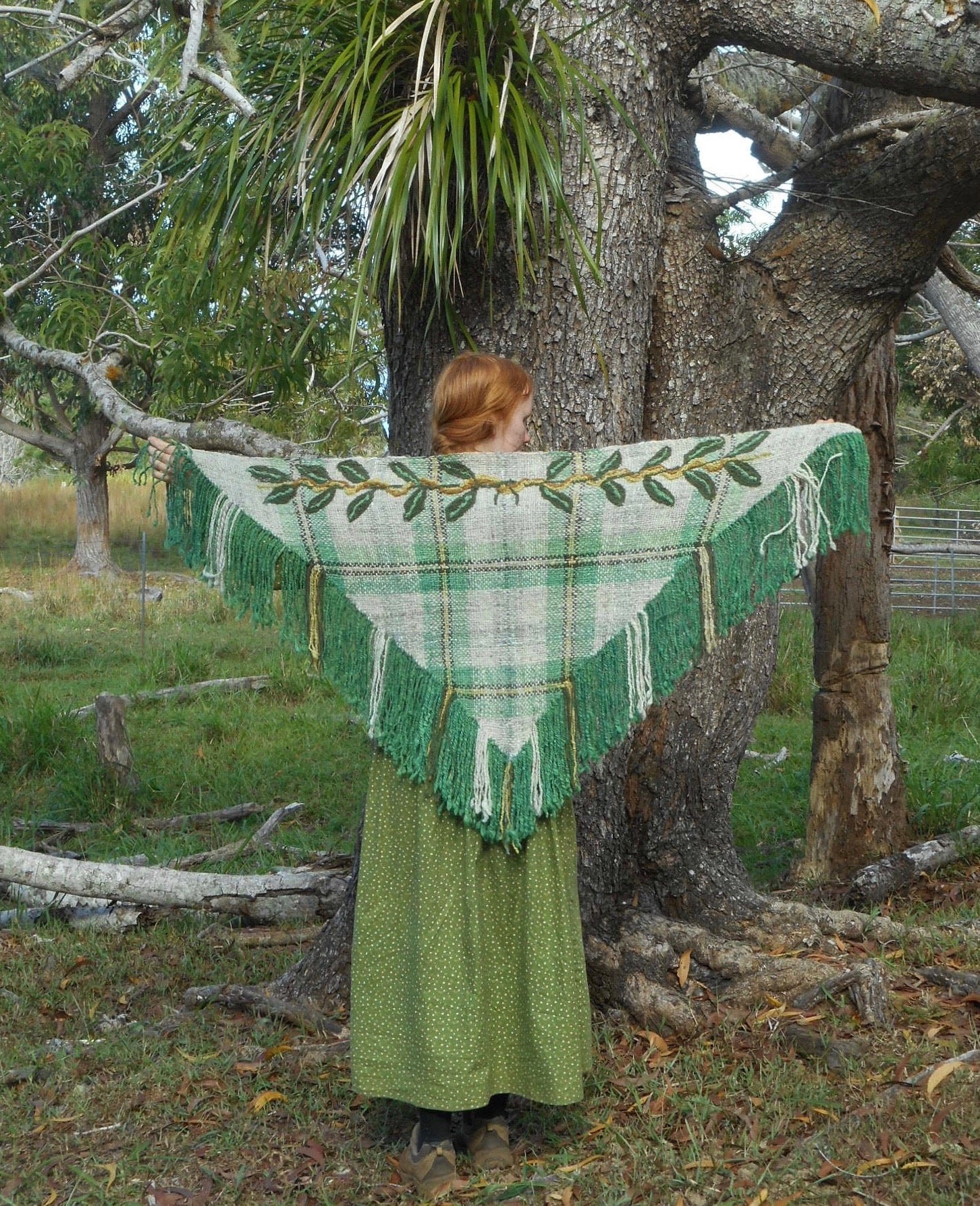 Handwoven Embroidered Shawl, Hawaiian Lei Design, 100% Wool and Angora ...