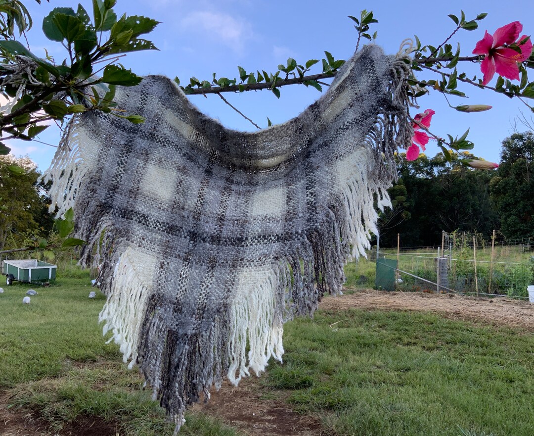 Handwoven Angora & Wool Shawl, Hand Spun Yarn, Medieval Triangular ...
