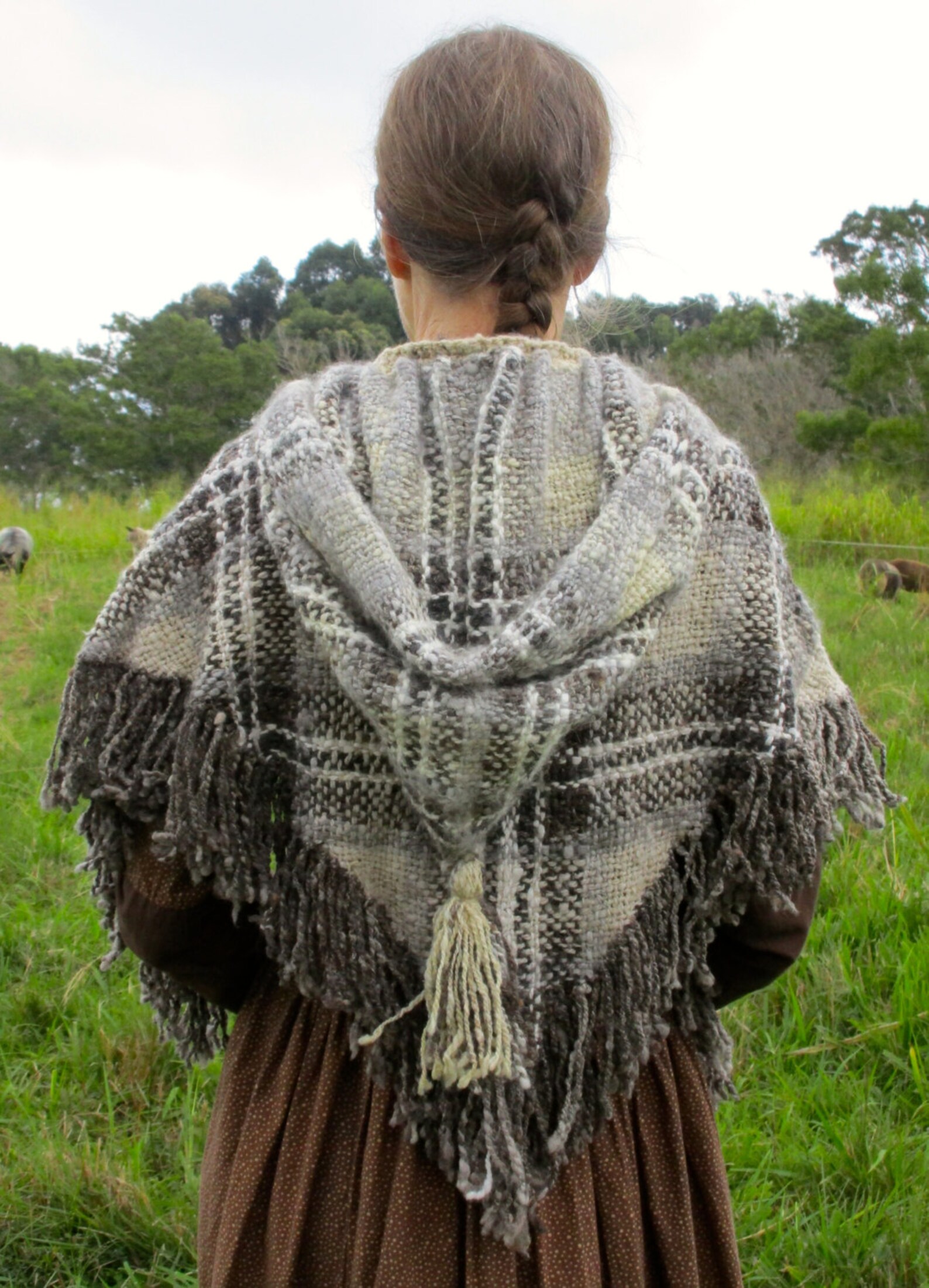 Handwoven Hooded Shawl/cape, Hand Spun Sheep Wool & Angora Yarn, Soft ...
