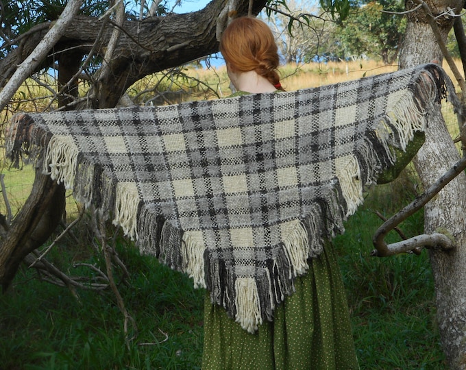 Natural Wool Shawl, Handwoven Angora & Wool Triangular Shawl, Handmade ...