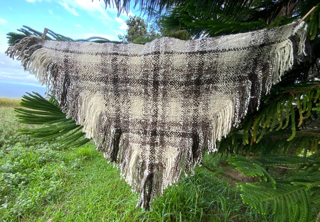 Handwoven Wool Angora Plaid Shawl, Hand Spun Yarn, Natural Dye-free ...