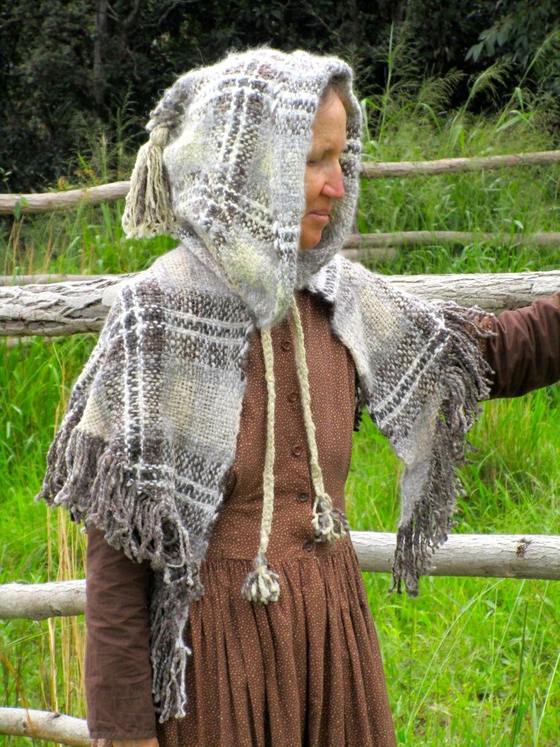 Handwoven Hooded Shawl/cape, Hand Spun Sheep Wool & Angora Yarn, Soft ...