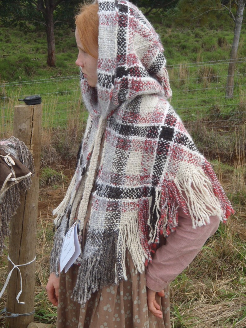 Handwoven Hooded Cape, Shawl, Hand Spun Angora & Sheep Wool Yarn, 100% ...