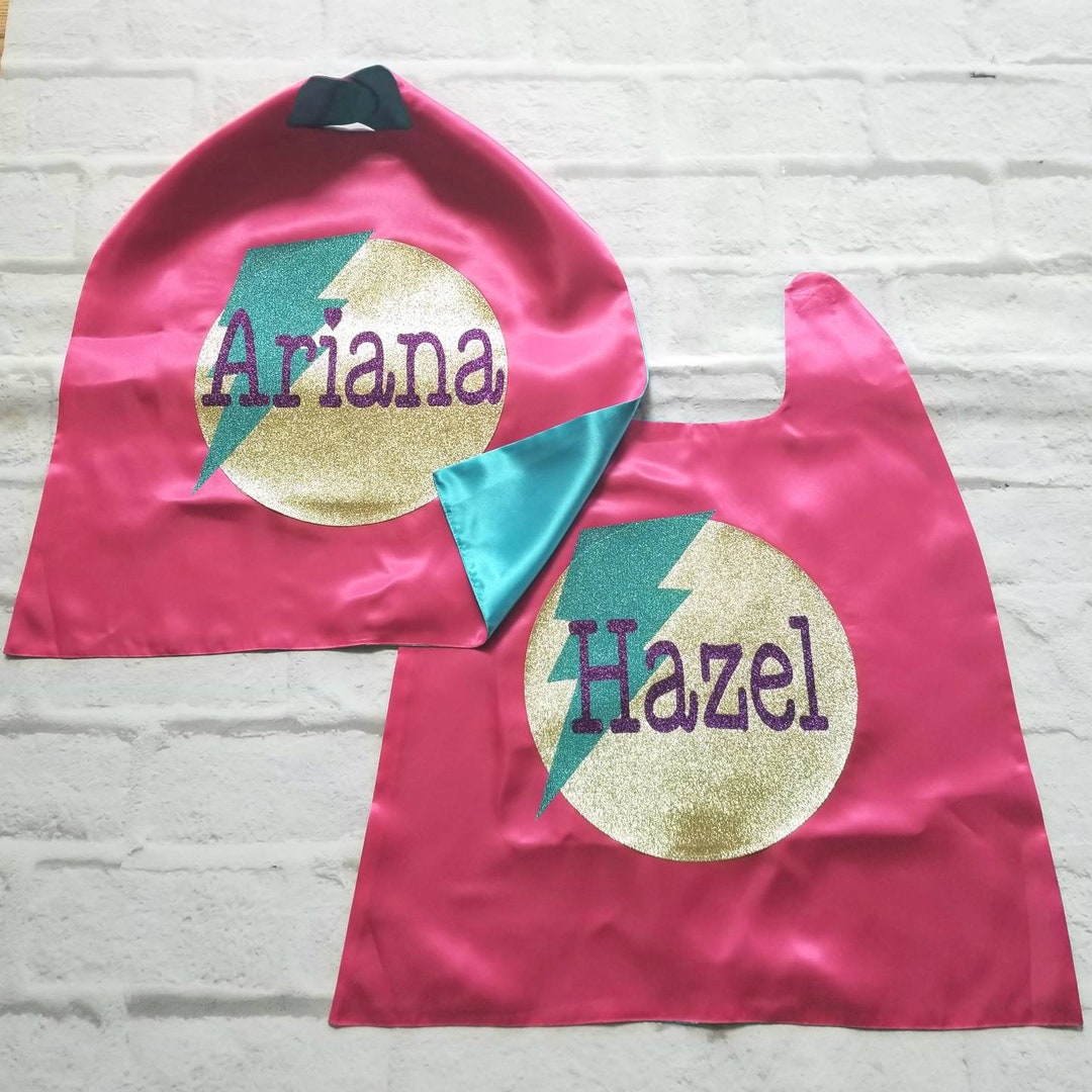 Glitter Name Capes With Circle and Bolt. Superhero Name Cape. Superhero ...