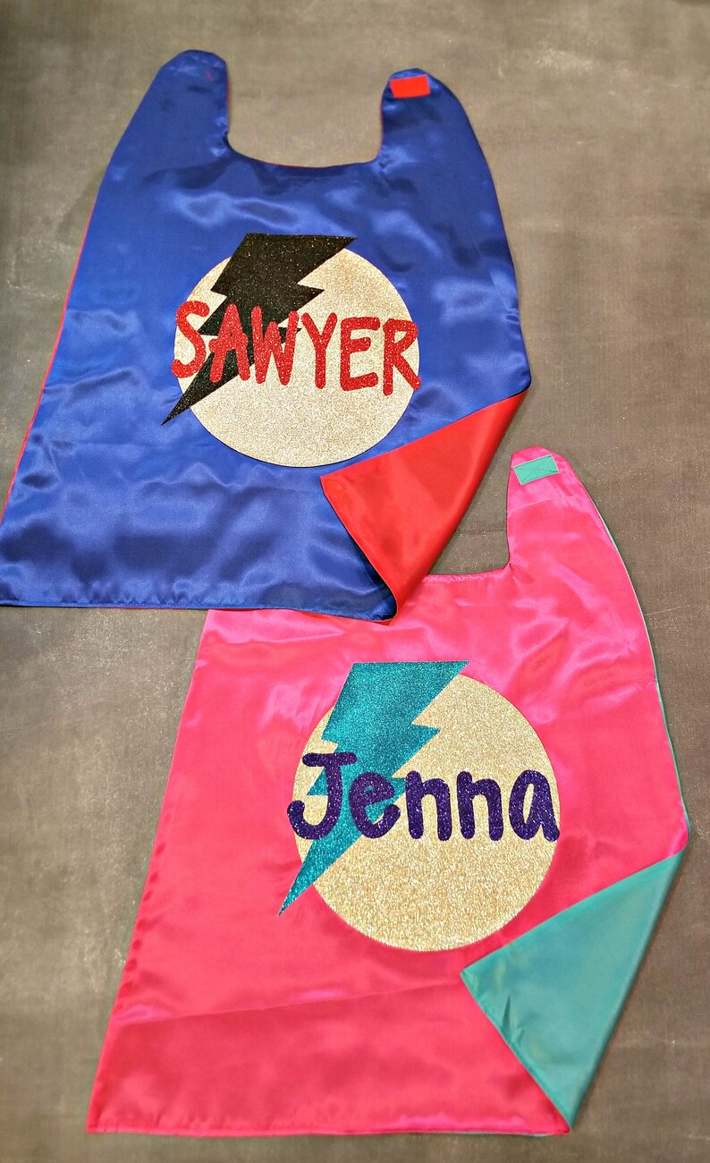 Glitter Name Capes with Circle and Bolt. Superhero Name Cape. | Etsy