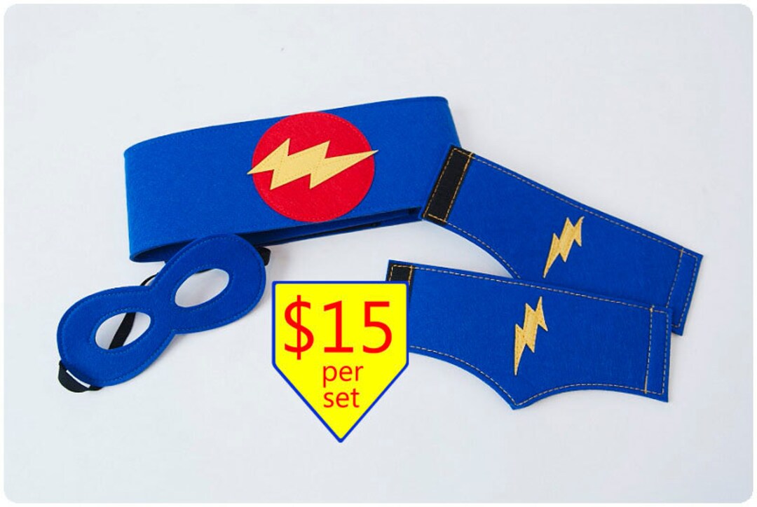 Superhero Belt, Mask, and Wrist Bands Accessory Set in Red, Blue, or ...