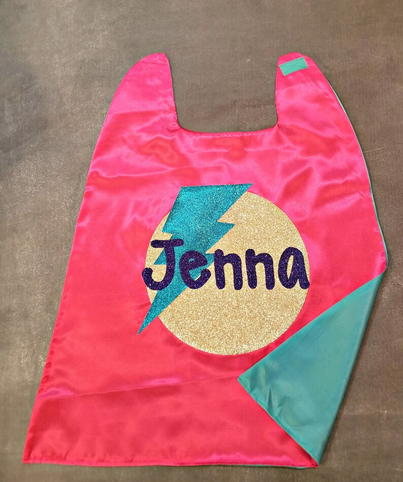 Glitter Name Capes with Circle and Bolt. Superhero Name Cape. | Etsy