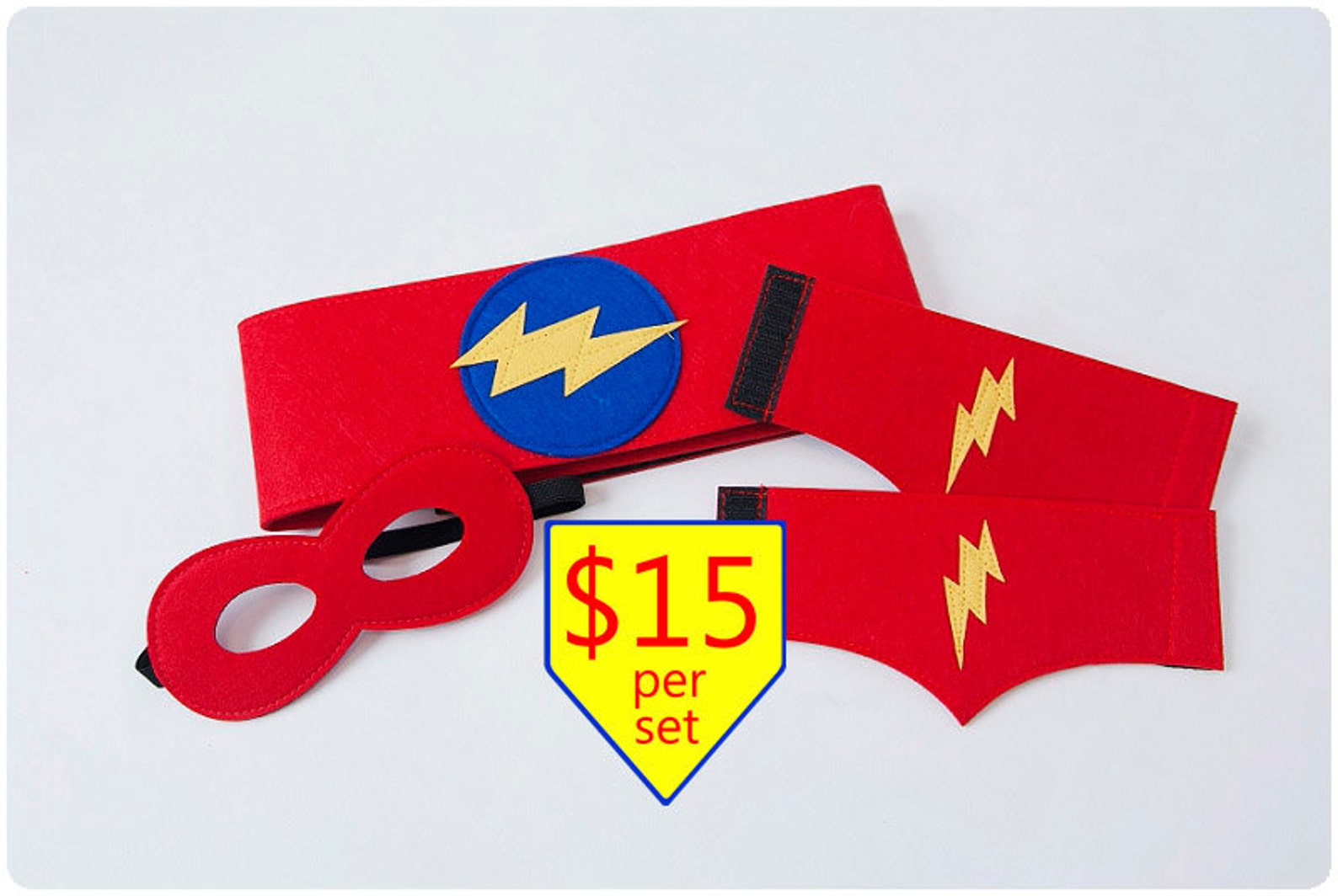 Superhero Belt Mask and Wrist Bands Accessory Set in Red | Etsy