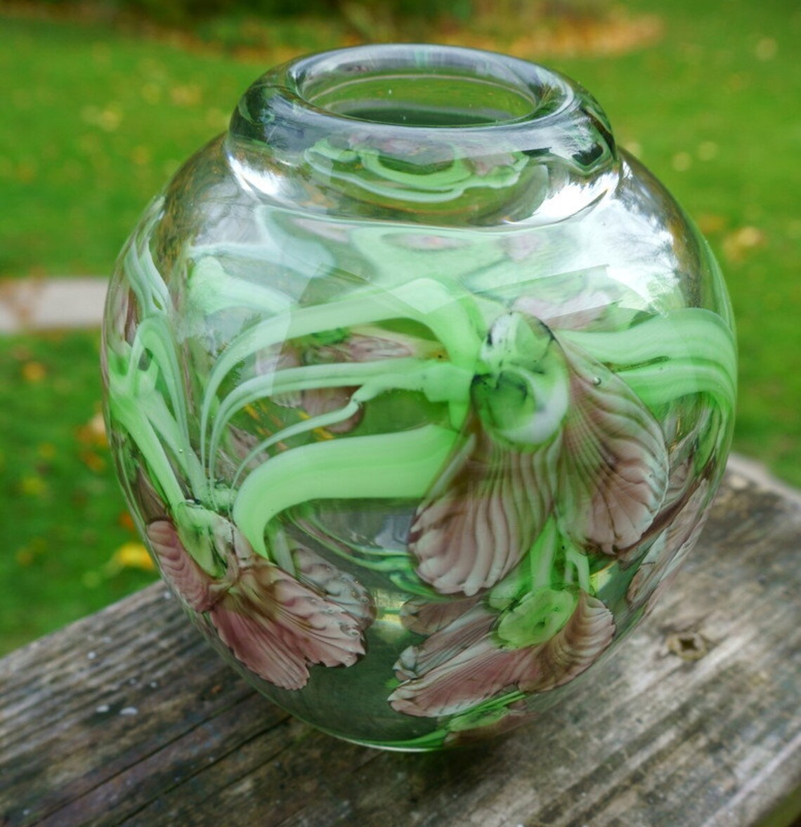 Magnificent Handmade Art Glass Vase With Beautiful Floral - Etsy