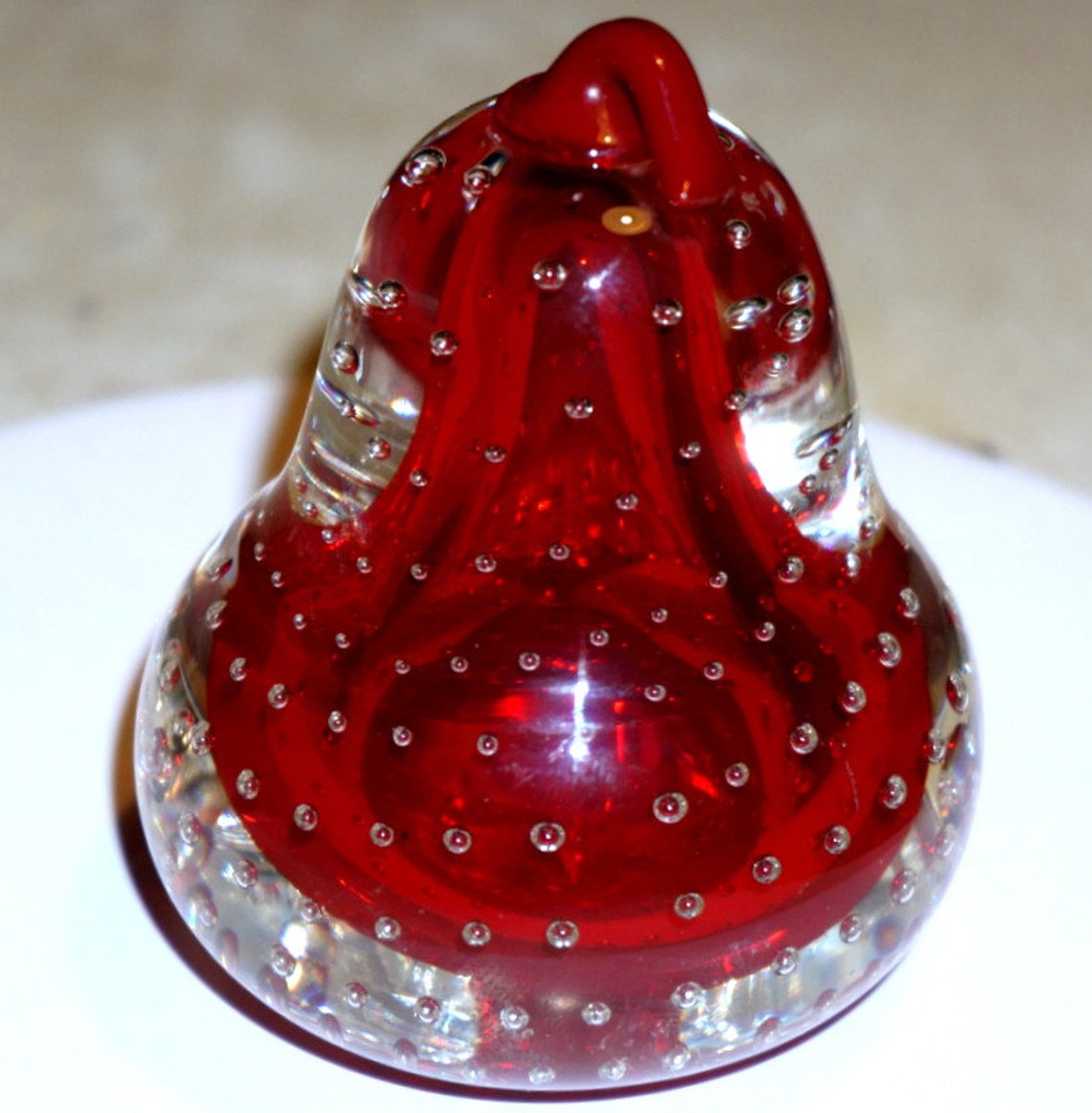 Vintage Glass Pear Paperweight With Controlled Bubbles- Lefton Red Art ...