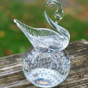 Spectacular Vintage Clear Art Glass Pierpoint Swan Paperweight With ...