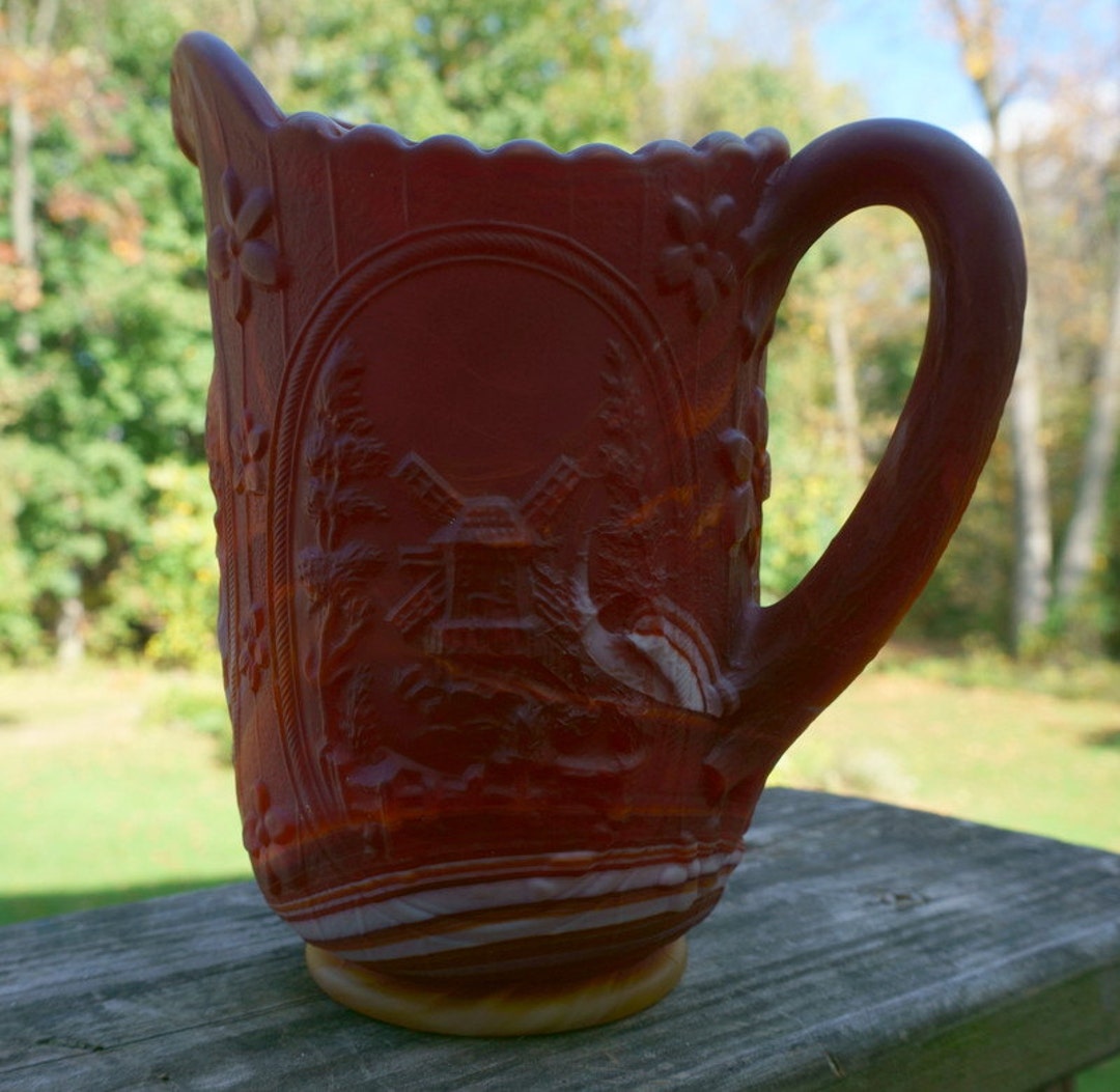 Gorgeous Imperial Glass Slag Glass Pitcher With Embossed Dutch Windmill ...