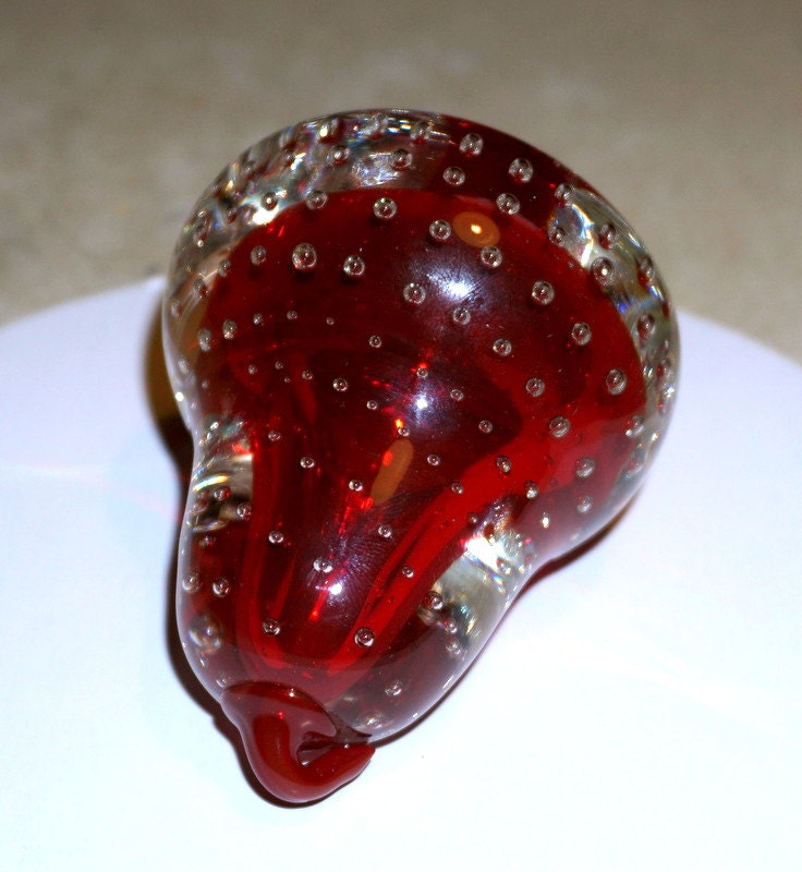 Vintage Glass Pear Paperweight With Controlled Bubbles Lefton | Etsy
