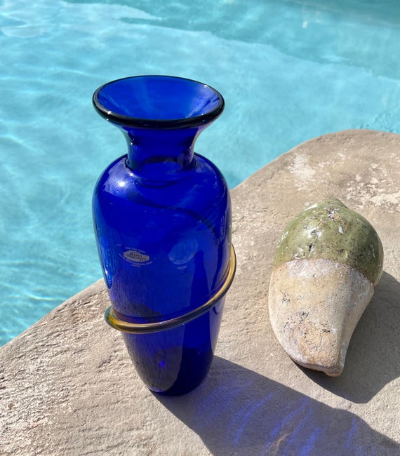 Vintage Blenko Hand Blown Art Glass Cobalt Blue Vase/home - Etsy