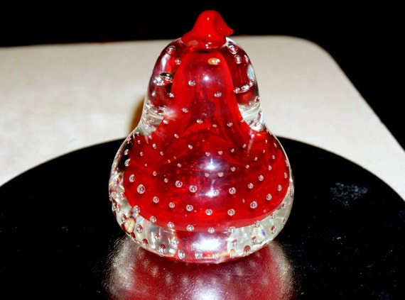 Vintage Glass Pear Paperweight With Controlled Bubbles Lefton | Etsy