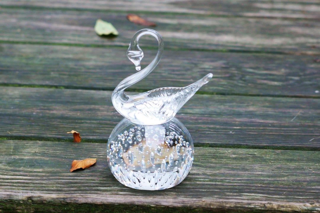 Spectacular Vintage Clear Art Glass Pierpoint Swan Paperweight With ...