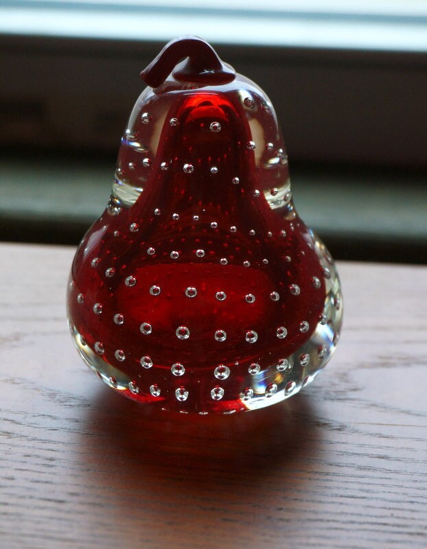 Vintage Glass Pear Paperweight With Controlled Bubbles- Lefton Red Art ...