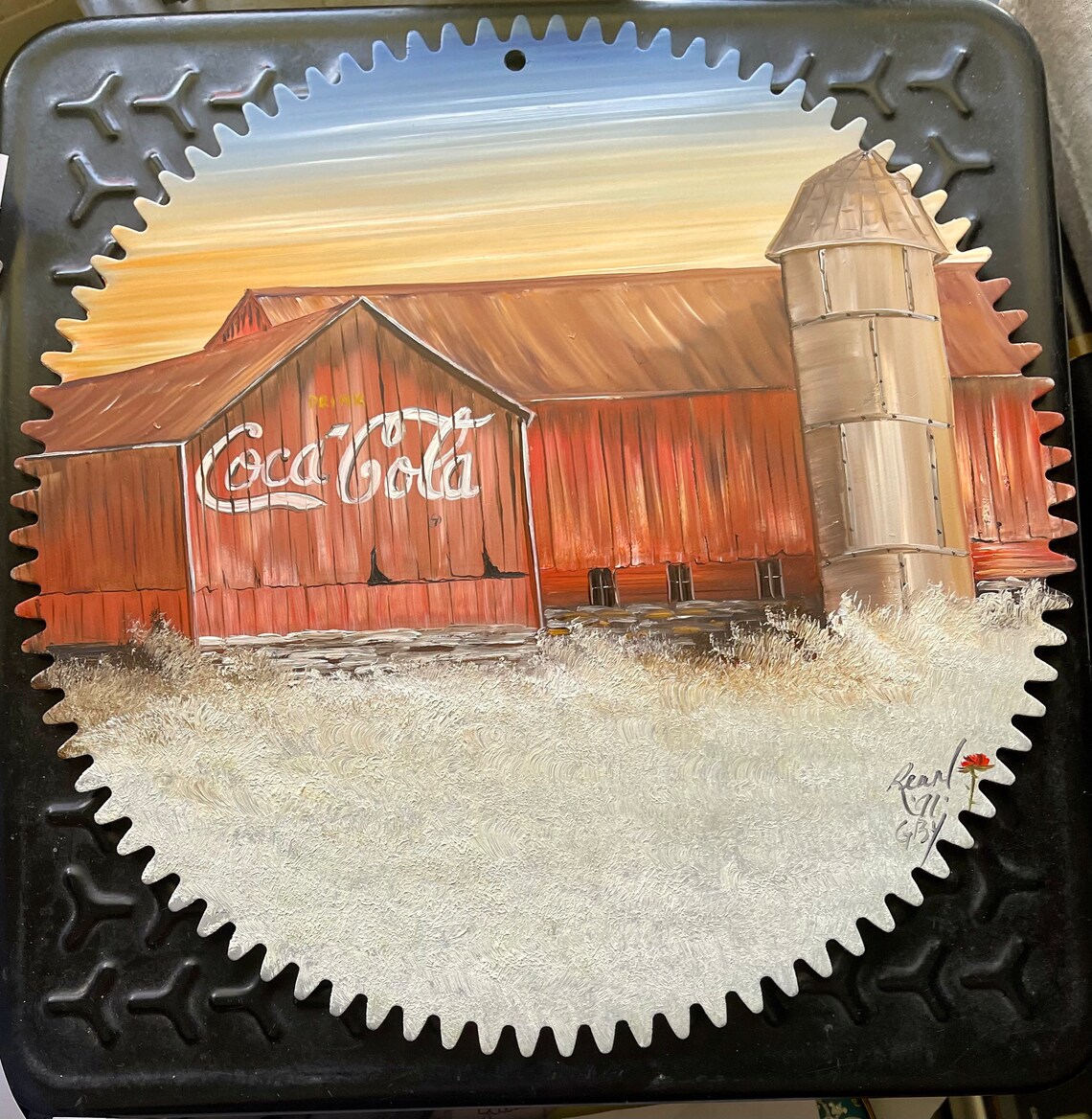 Vintage Painting Barn With Coca-cola on Faux Saw Blade/signed - Etsy