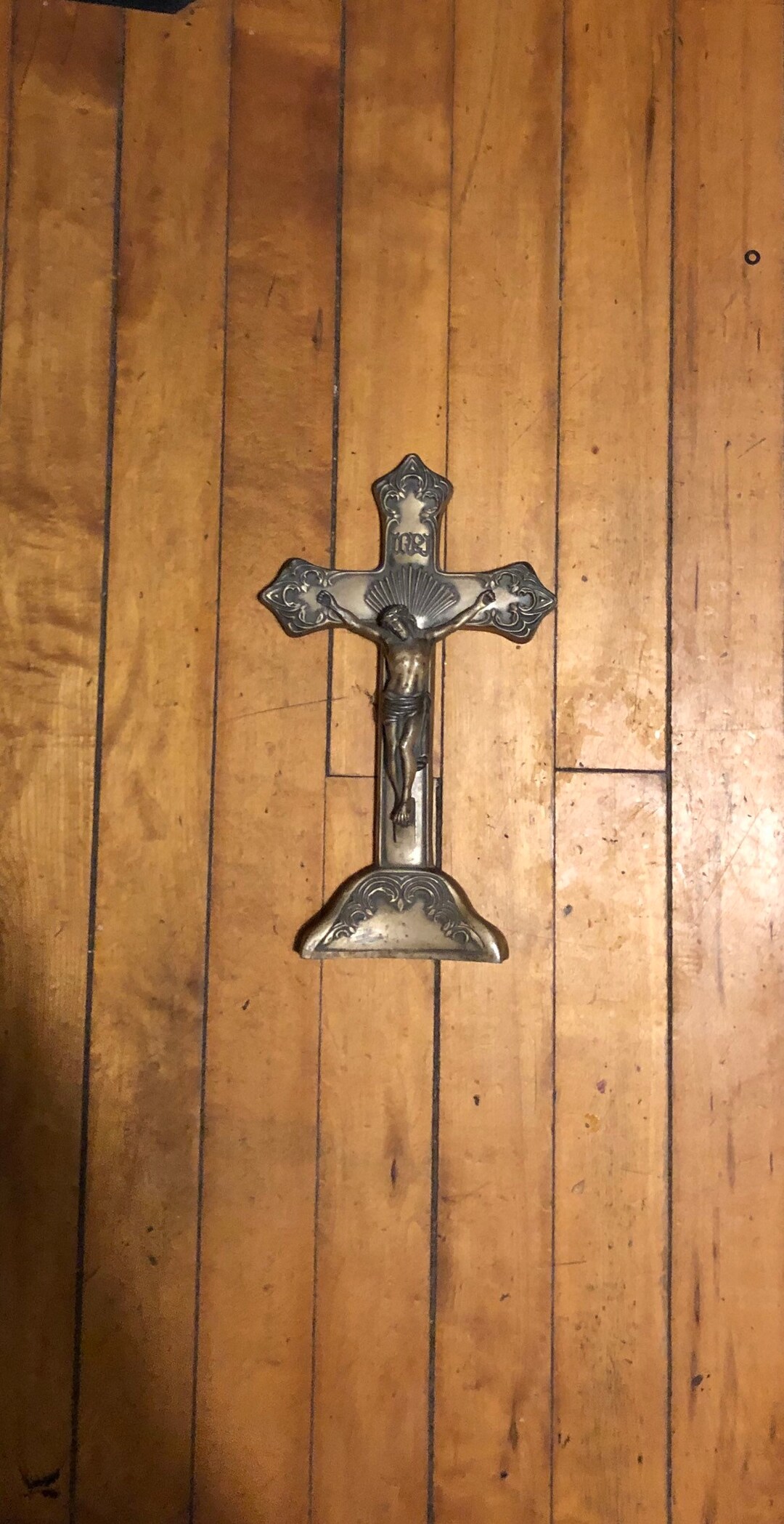 Vintage Highly Detailed Bronze Crucifix, Weighted Bottom Embossed ...