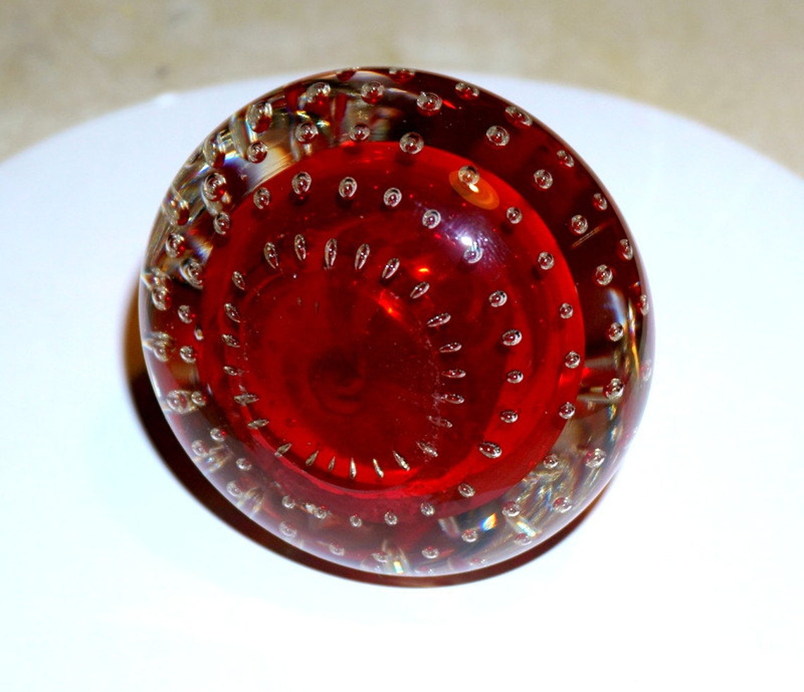Vintage Glass Pear Paperweight With Controlled Bubbles- Lefton Red Art ...