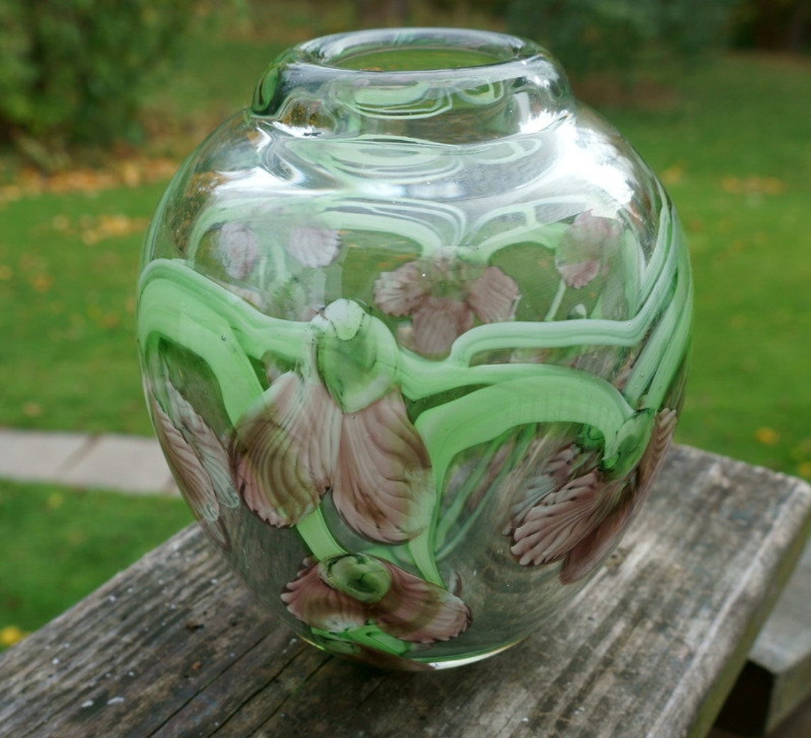 Magnificent Handmade Art Glass Vase With Beautiful Floral - Etsy