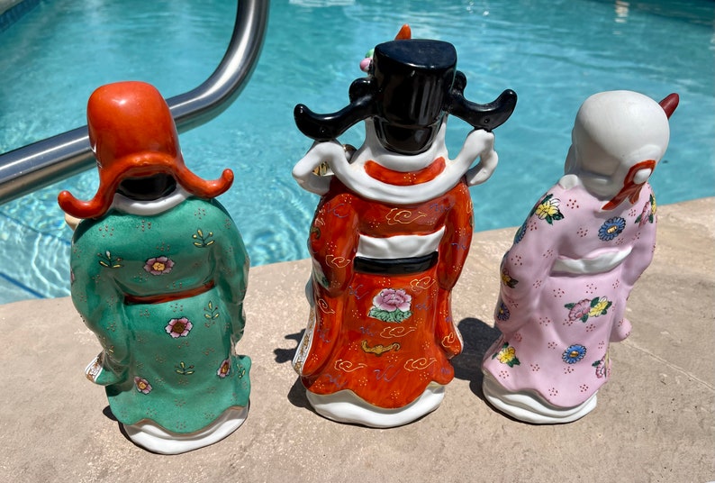 Chinese Deity Statues Set of 3 Gods Box Immortal Figurines Lucky Fu Lu ...